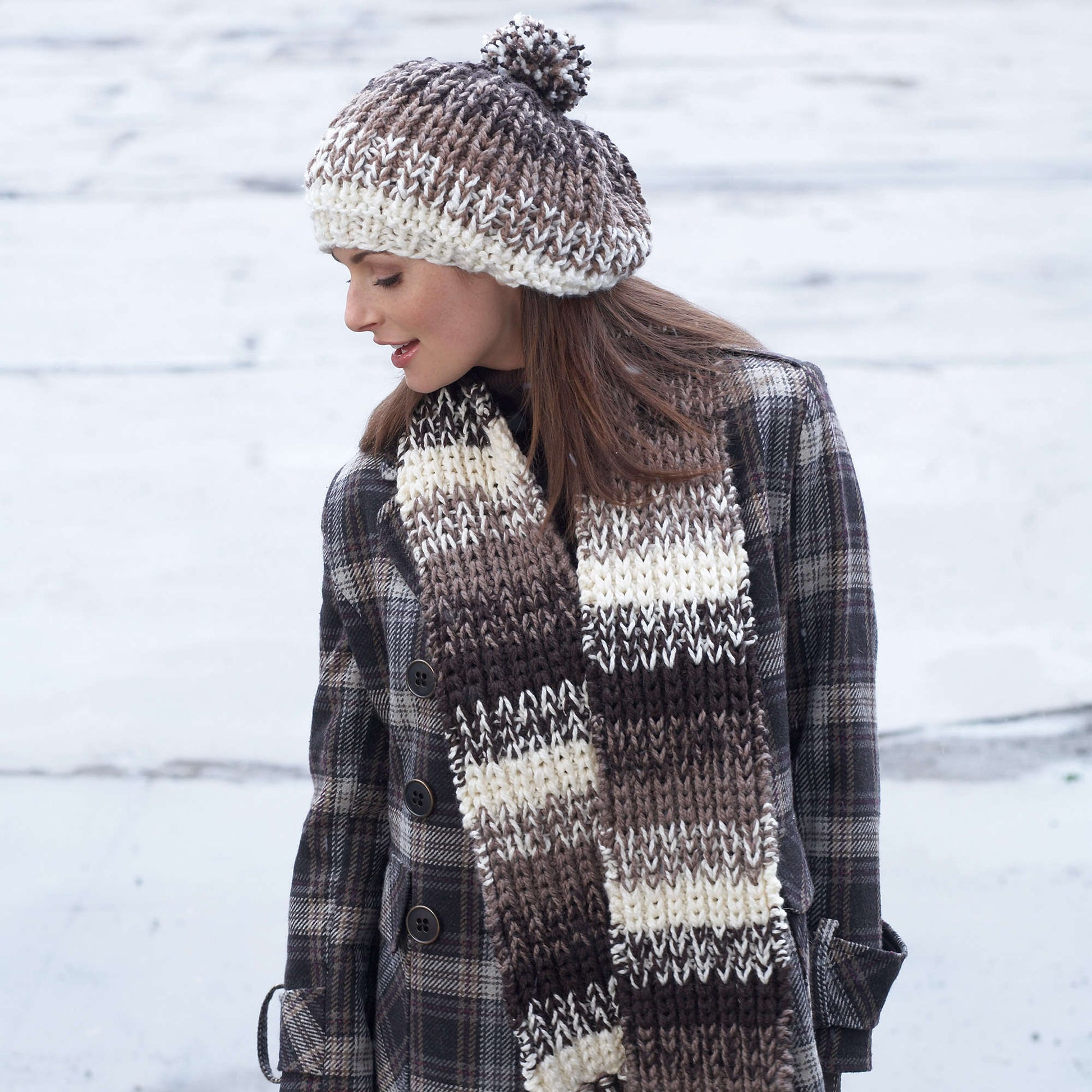 Free Easy Patons Shaded Stripes Hat & Scarf Knitting Pattern ...