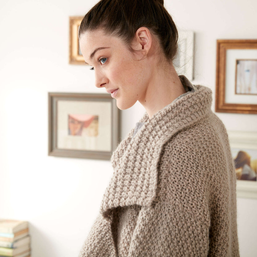 Free Patons Lapel Knit Cardigan Pattern | Yarnspirations