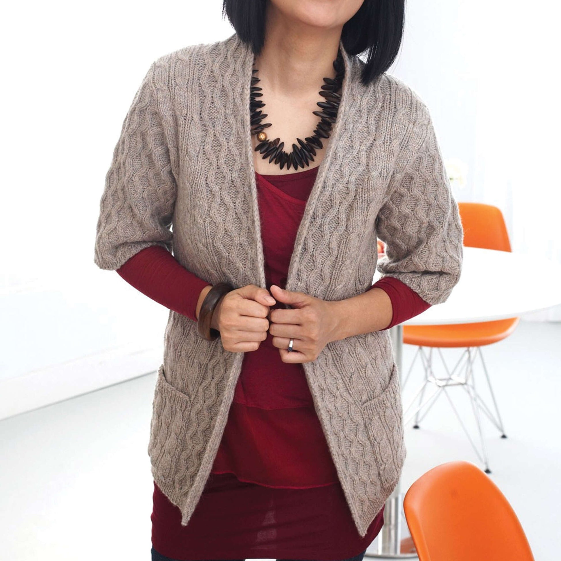 Free Patons Long Knit Cardigan with Pockets Pattern | Yarnspirations