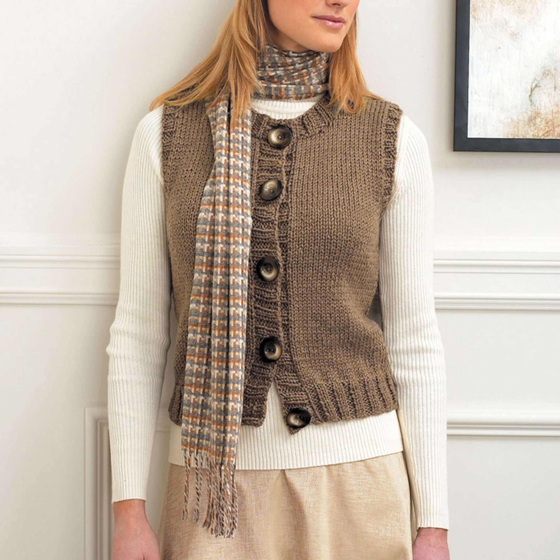 Patons Button Front Crew Neck Vest XL