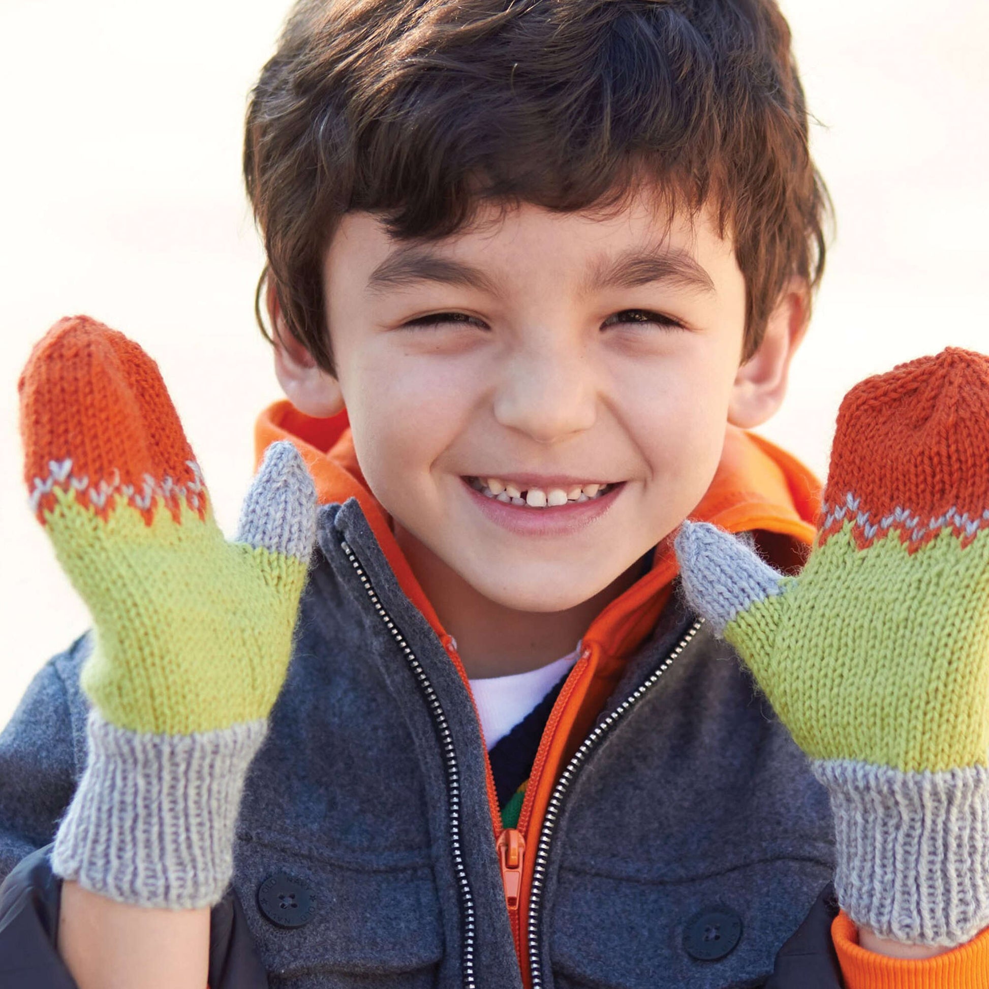 Free Patons Kids Tri-Color Mittens Knitting Pattern | Yarnspirations