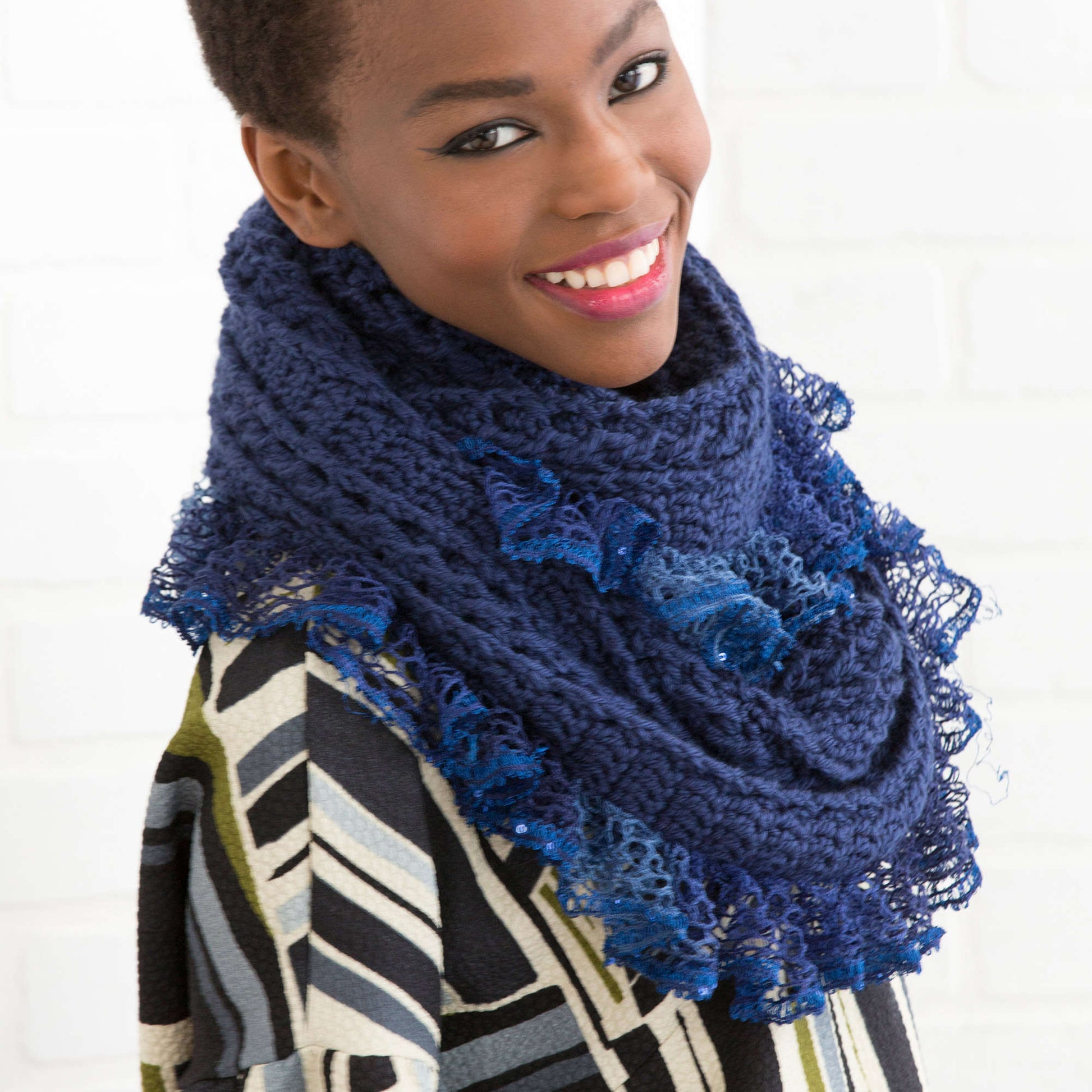 Red Heart Vortex Ruffled Cowl | Yarnspirations