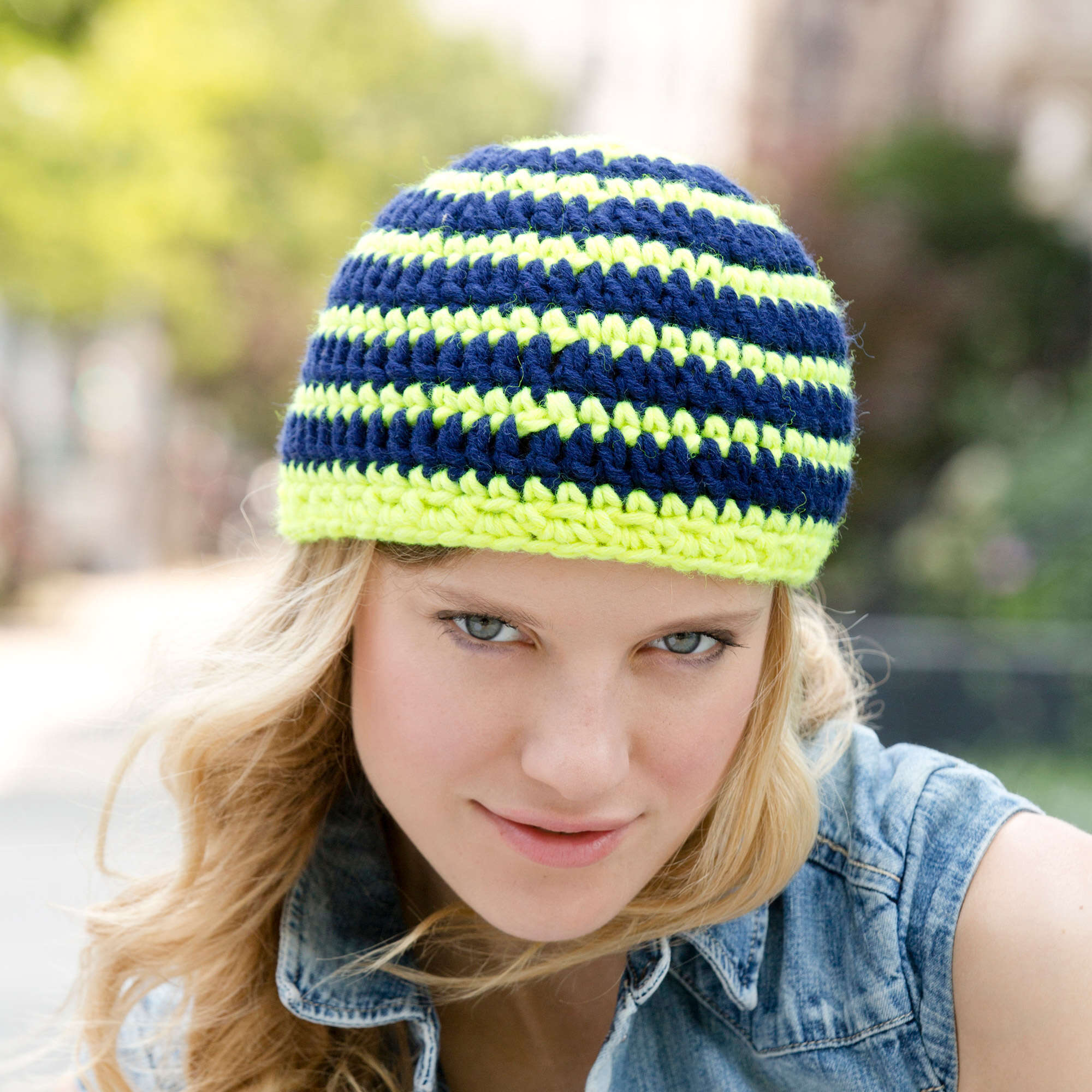Free Easy Red Heart Striking Stripes Hat Crochet Pattern | Yarnspirations