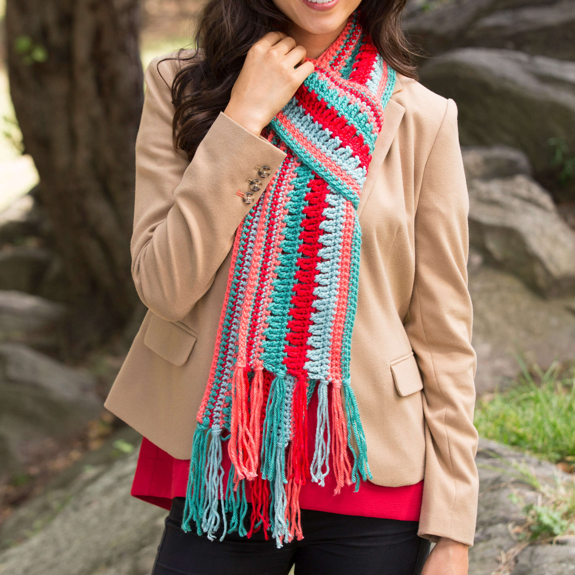 Free Easy Red Heart Bright Stripes Scarf Crochet Pattern | Yarnspirations