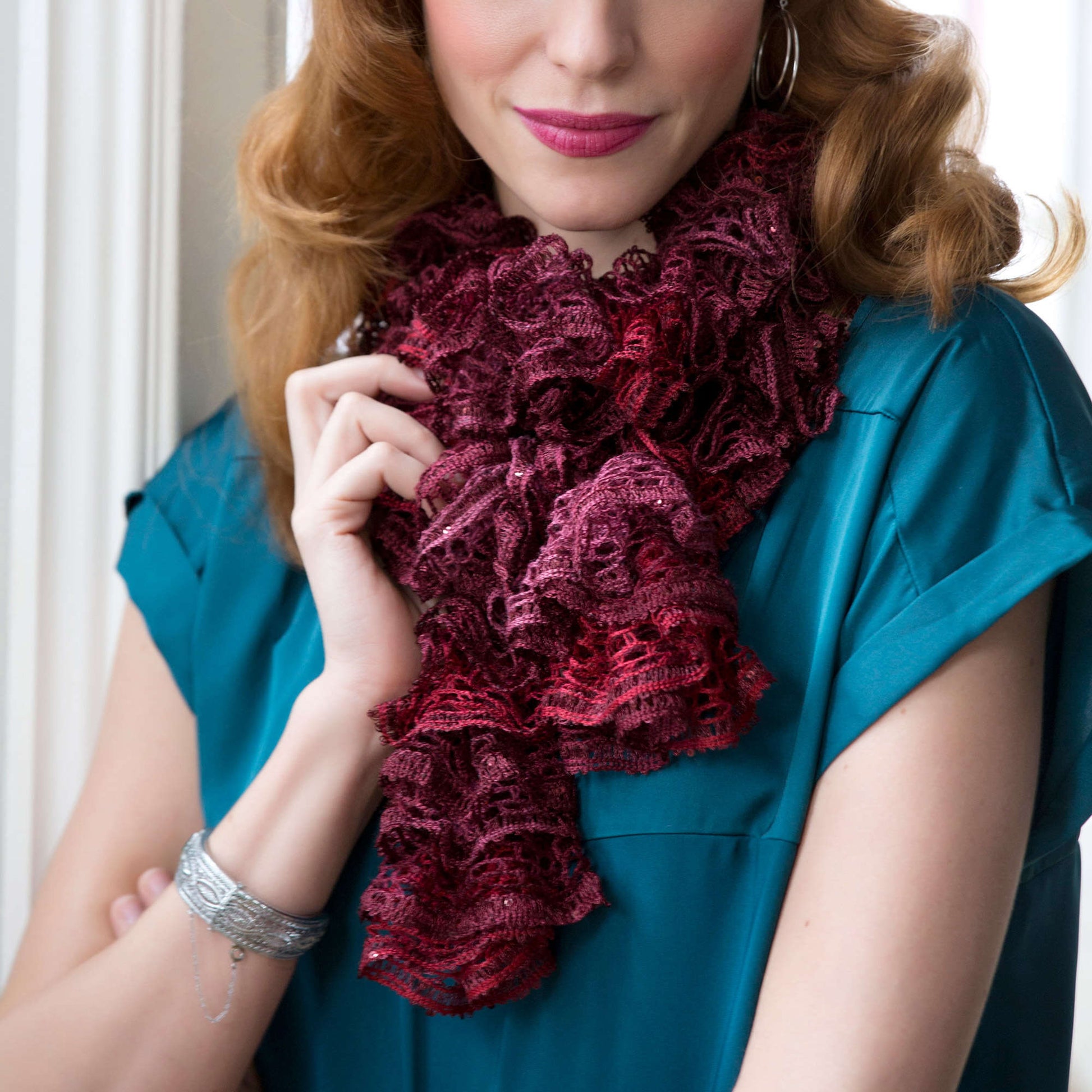 Red Heart Desiree's Ruffled Scarf | Yarnspirations