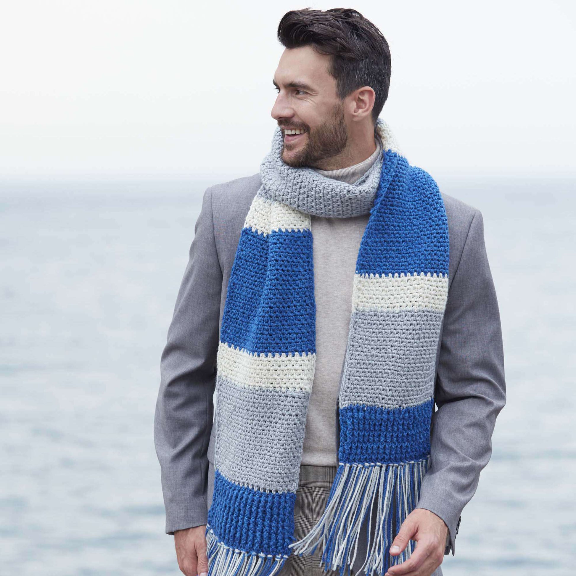 Free Easy Red Heart Classic Striped Scarf Crochet Pattern | Yarnspirations