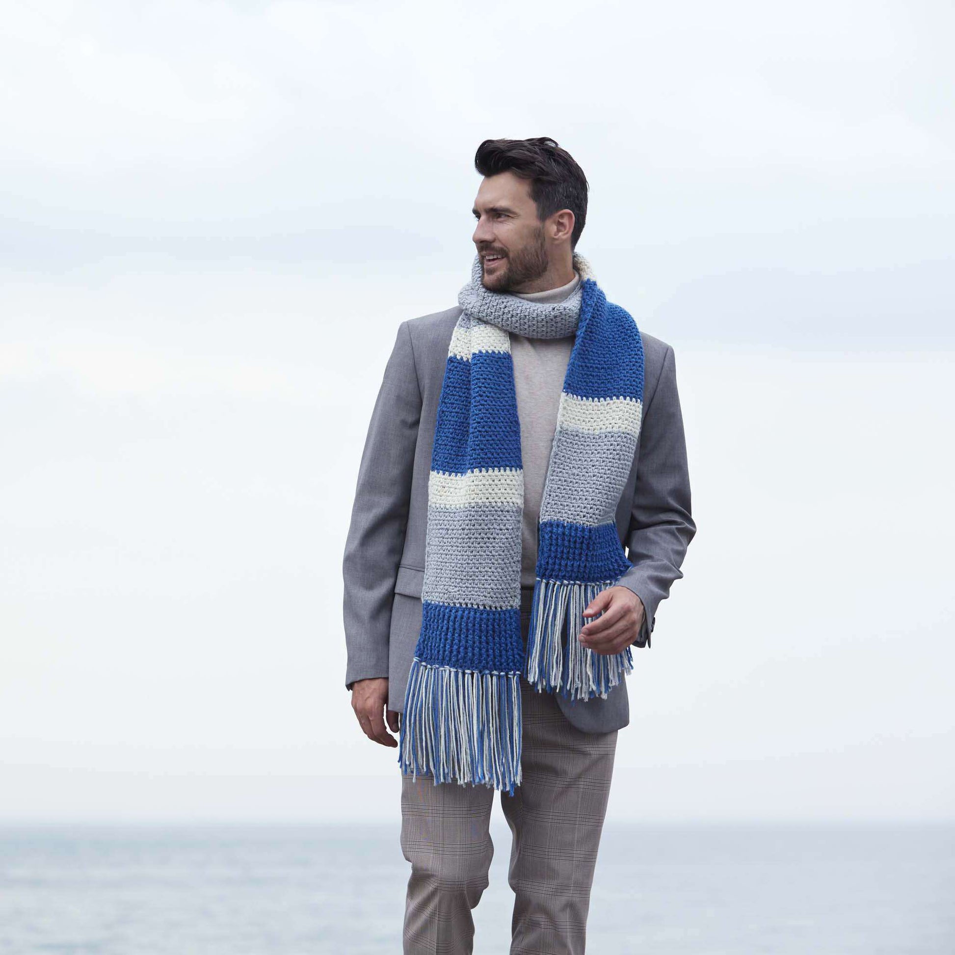 Free Easy Red Heart Classic Striped Scarf Crochet Pattern | Yarnspirations