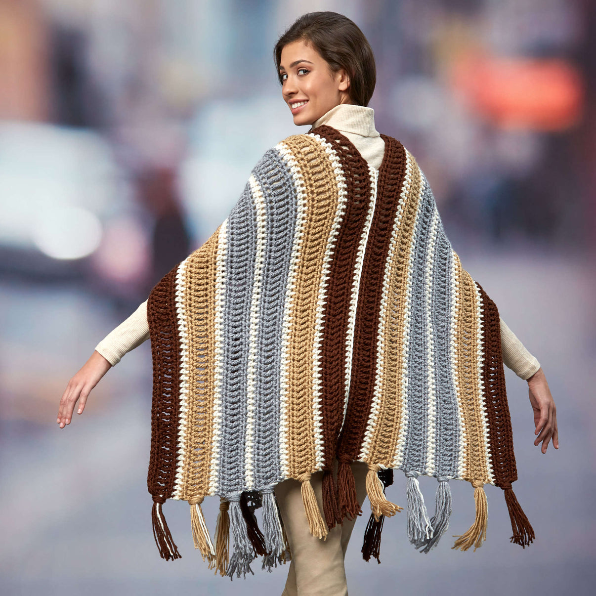 Free Easy Red Heart Tasseled Ruana Crochet Pattern | Yarnspirations