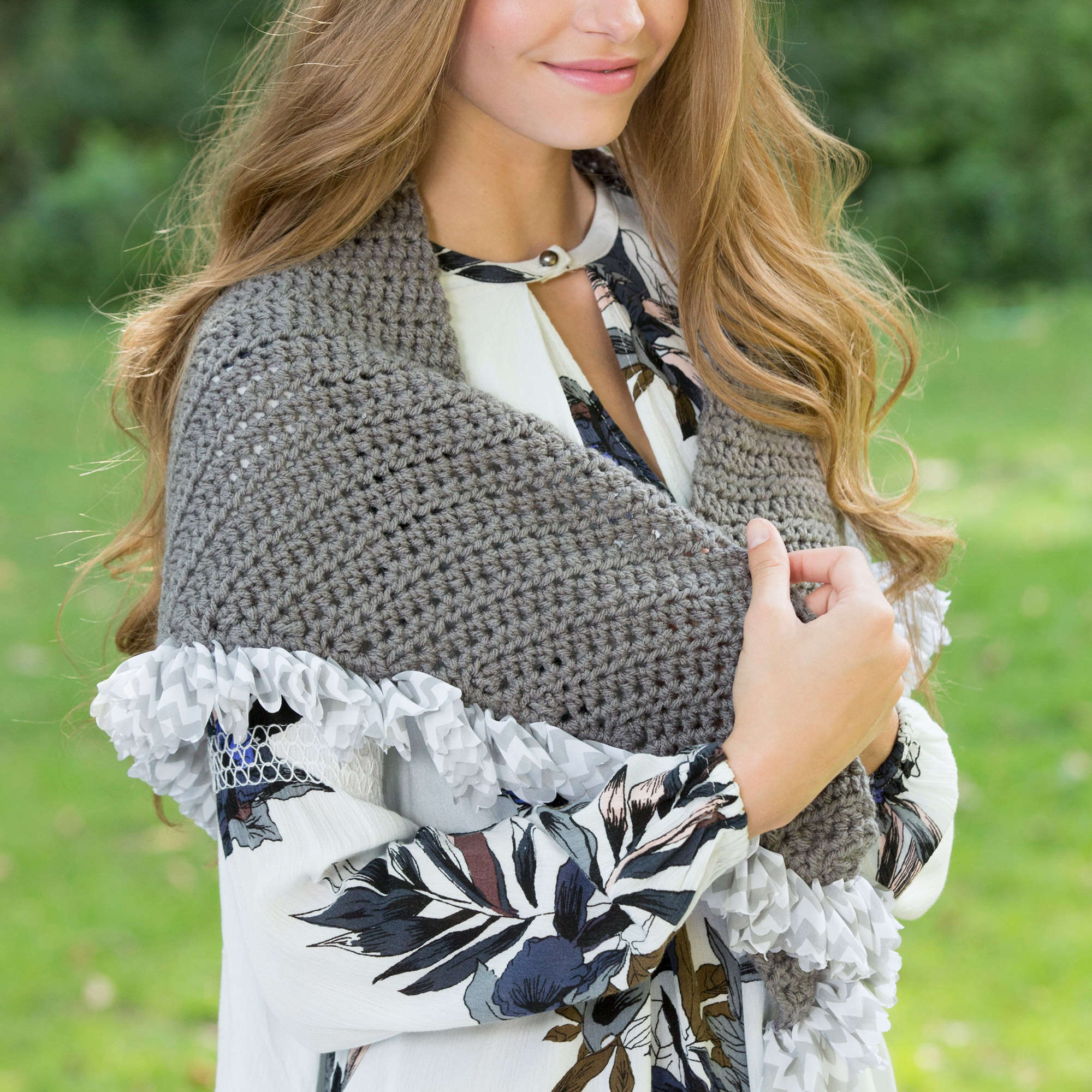 Free Easy Red Heart Be-Ruffled Shawl Crochet Pattern | Yarnspirations