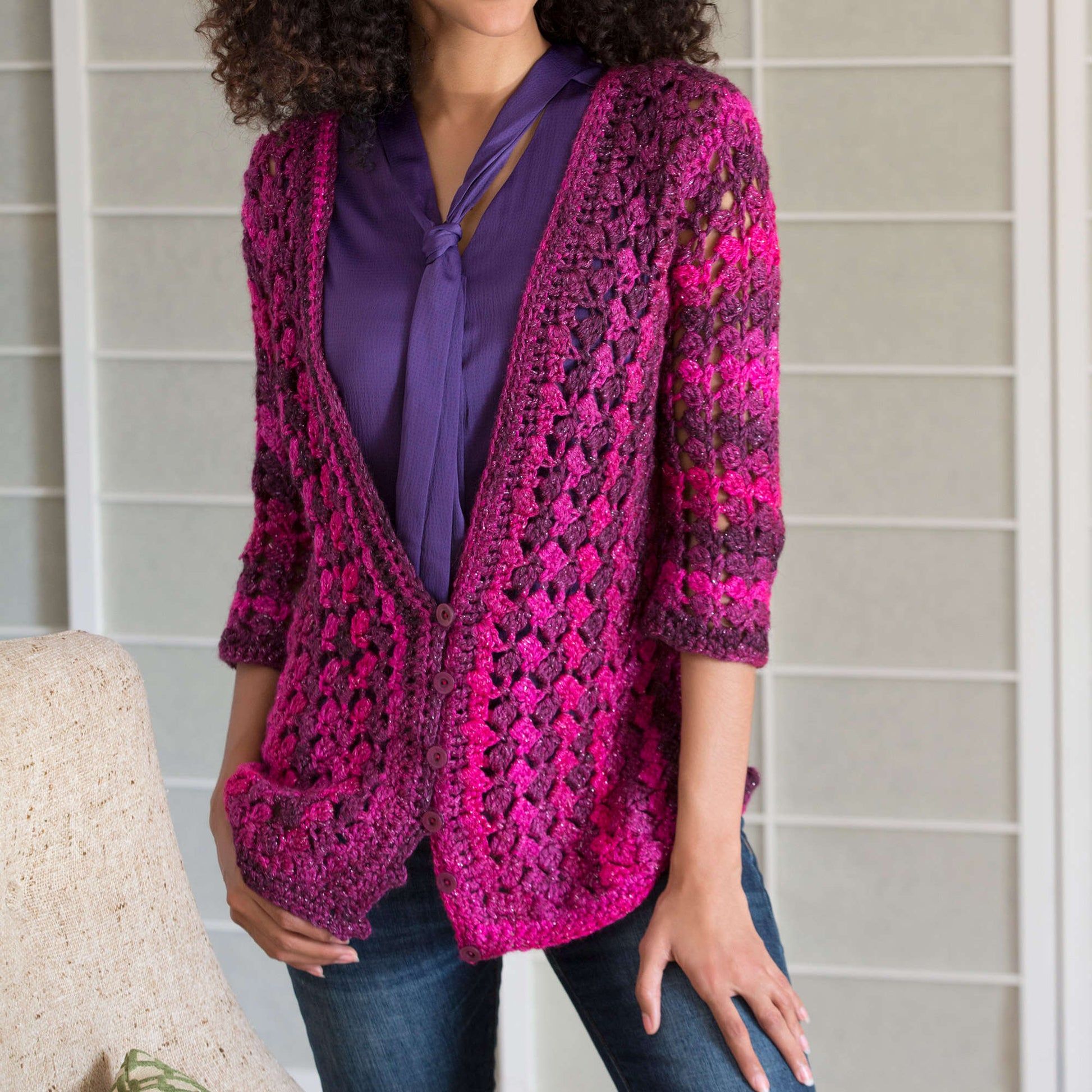 Free Red Heart Lacy Crochet Cardigan Pattern | Yarnspirations