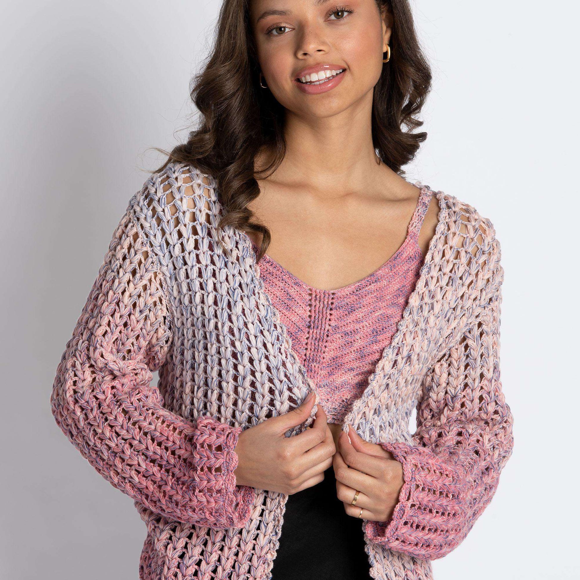 Free Red Heart Eyelet Stitch Cardigan Crochet Pattern | Yarnspirations