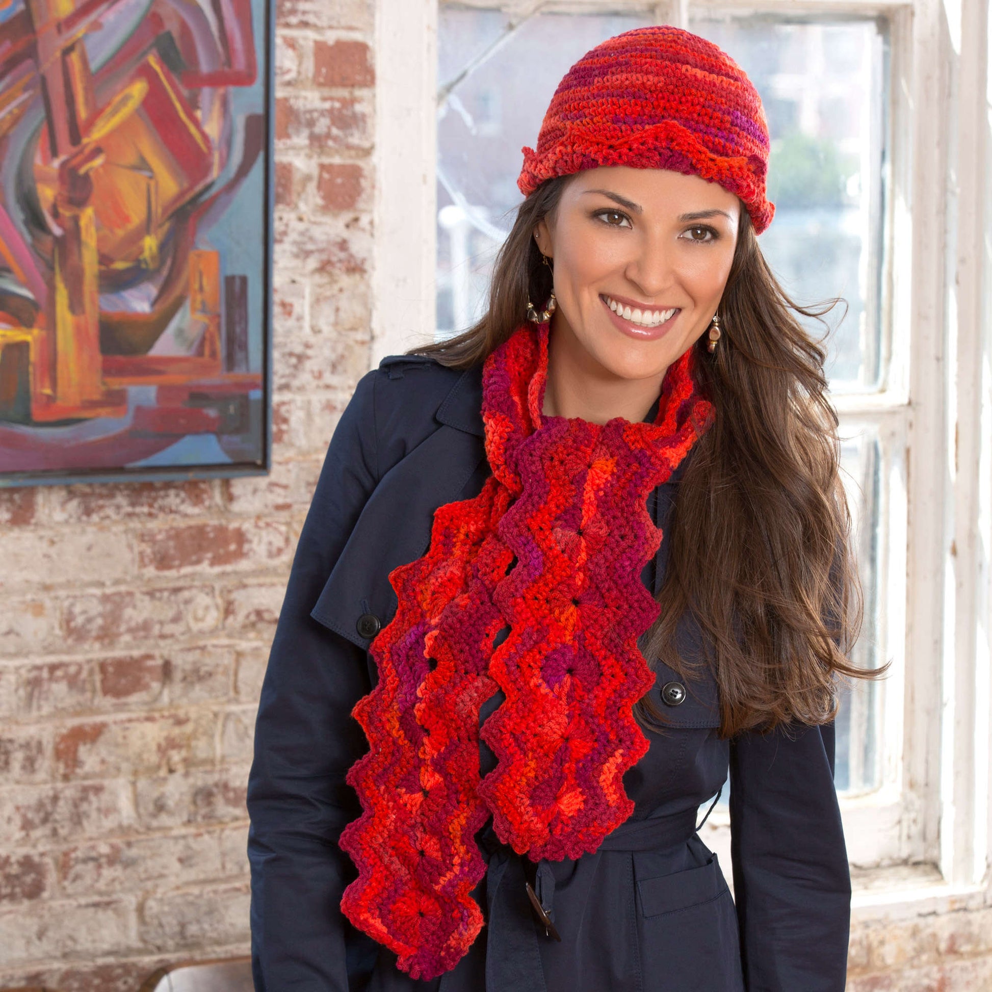 Free Red Heart Wavy Hat & Scarf Crochet Pattern | Yarnspirations