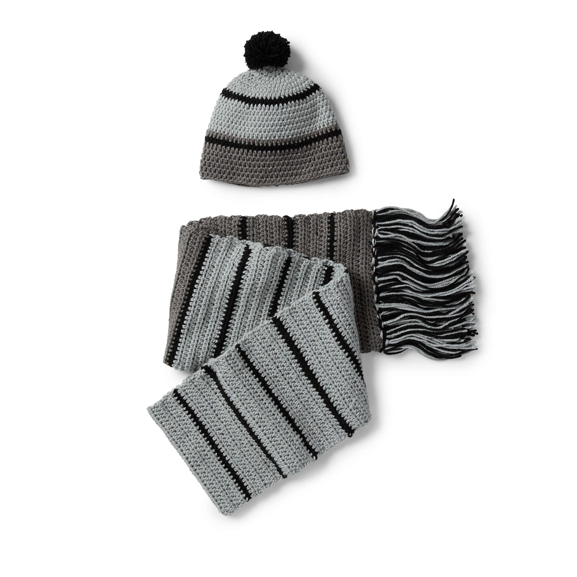 Free Easy Red Heart Striped Hat & Scarf Set Crochet Pattern ...