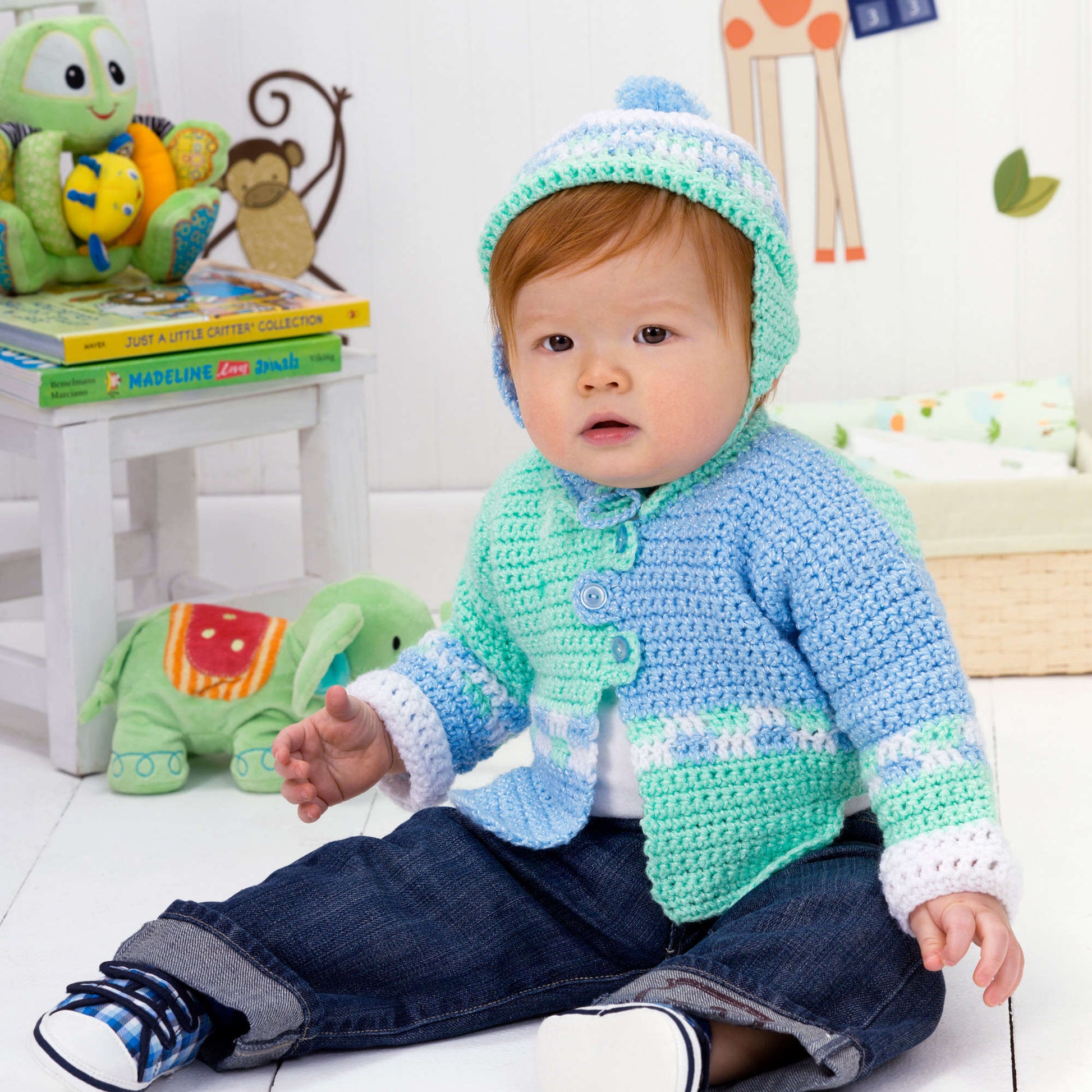 Free Red Heart Checkers Sweater Set Crochet Pattern | Yarnspirations