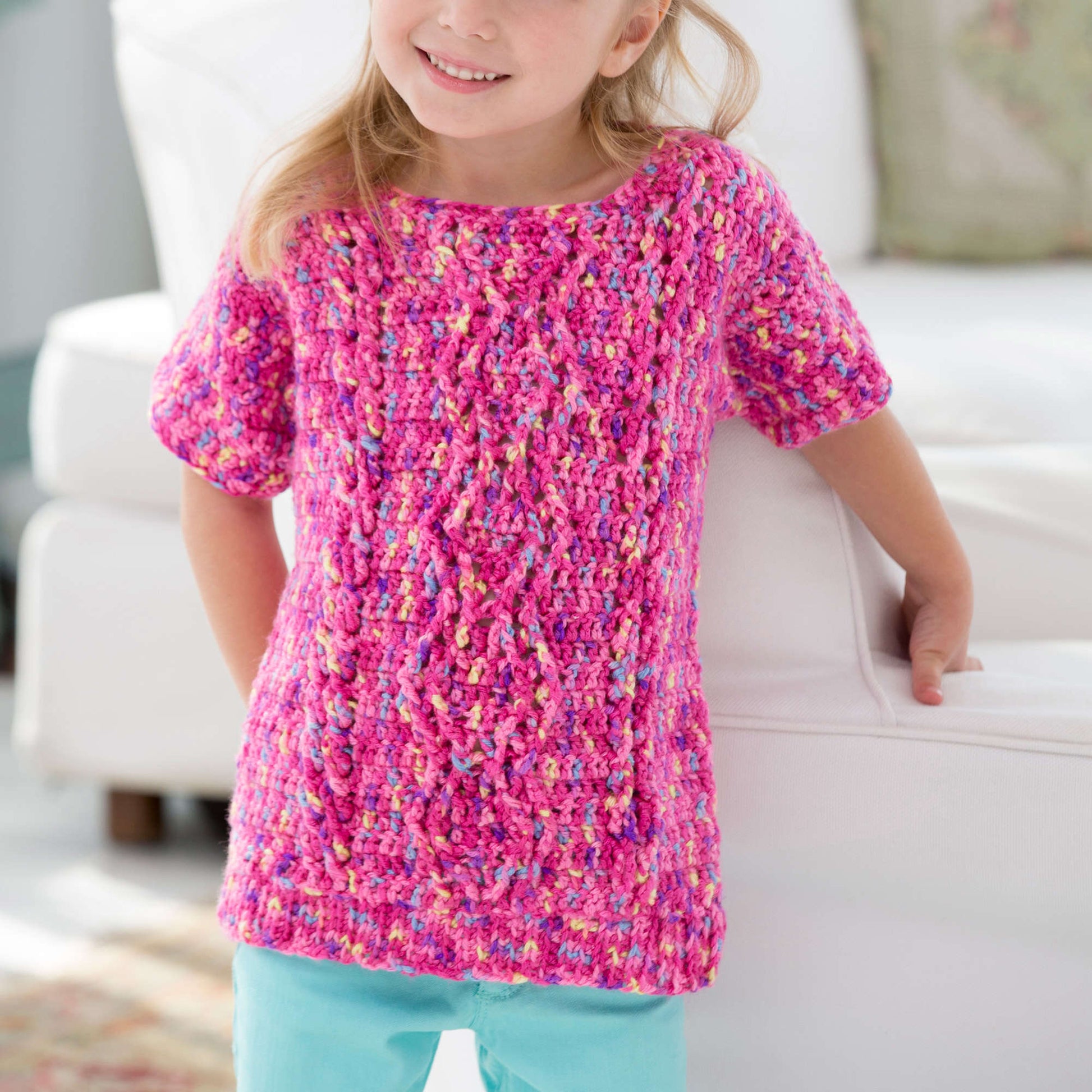 Free Red Heart Girl's Cable Sweater Crochet Pattern | Yarnspirations