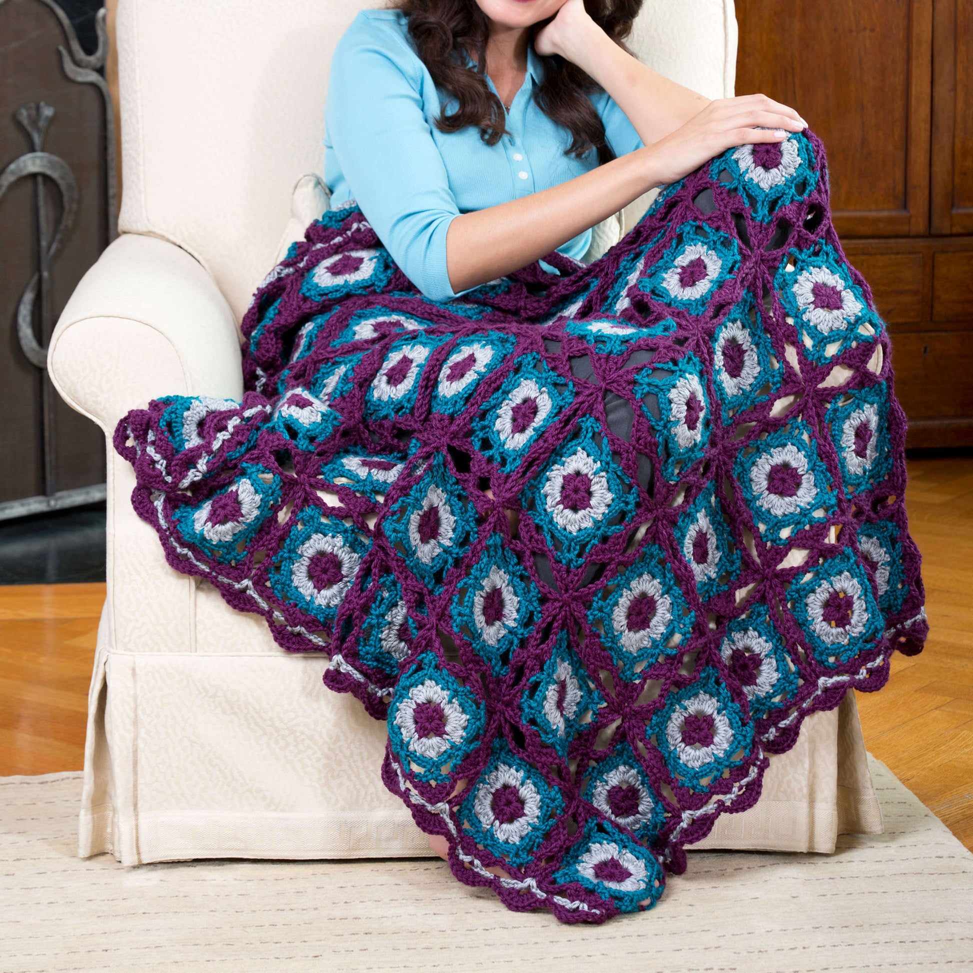 Red Heart Lacy Square Crochet Blanket | Yarnspirations