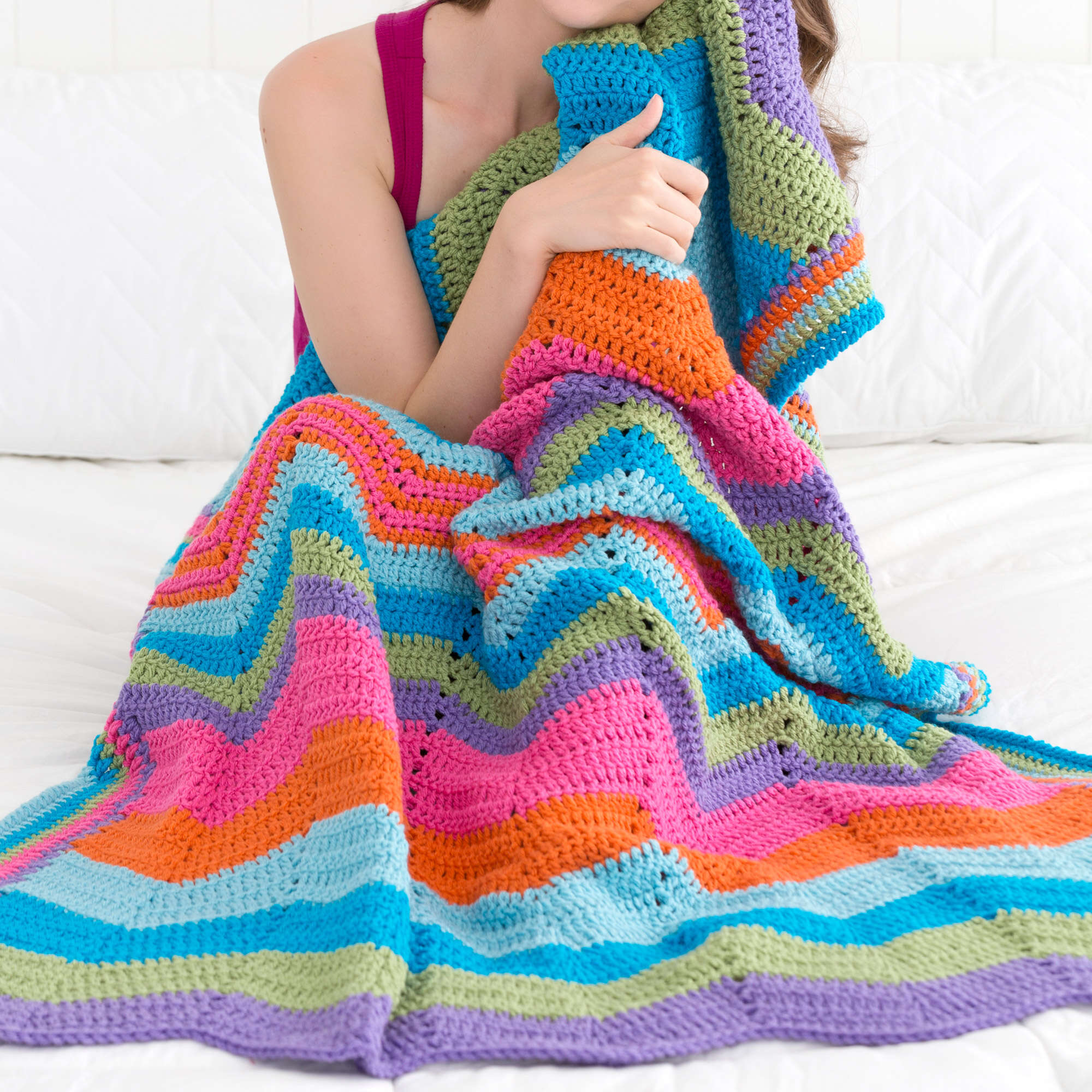 Free Red Heart Bright Ripple Throw Crochet Pattern | Yarnspirations