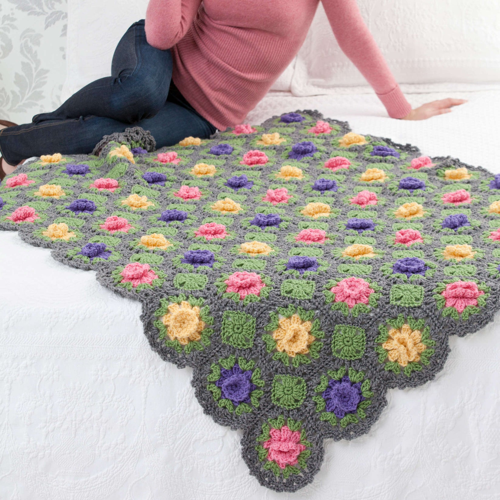 Free Intermediate Red Heart A Garden Of Flowers Throw Crochet Pattern ...