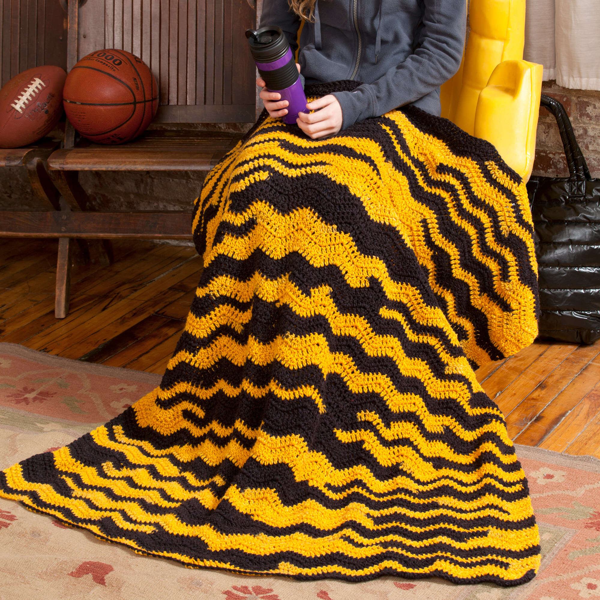 Free Easy Red Heart Go Team Throw Crochet Pattern | Yarnspirations