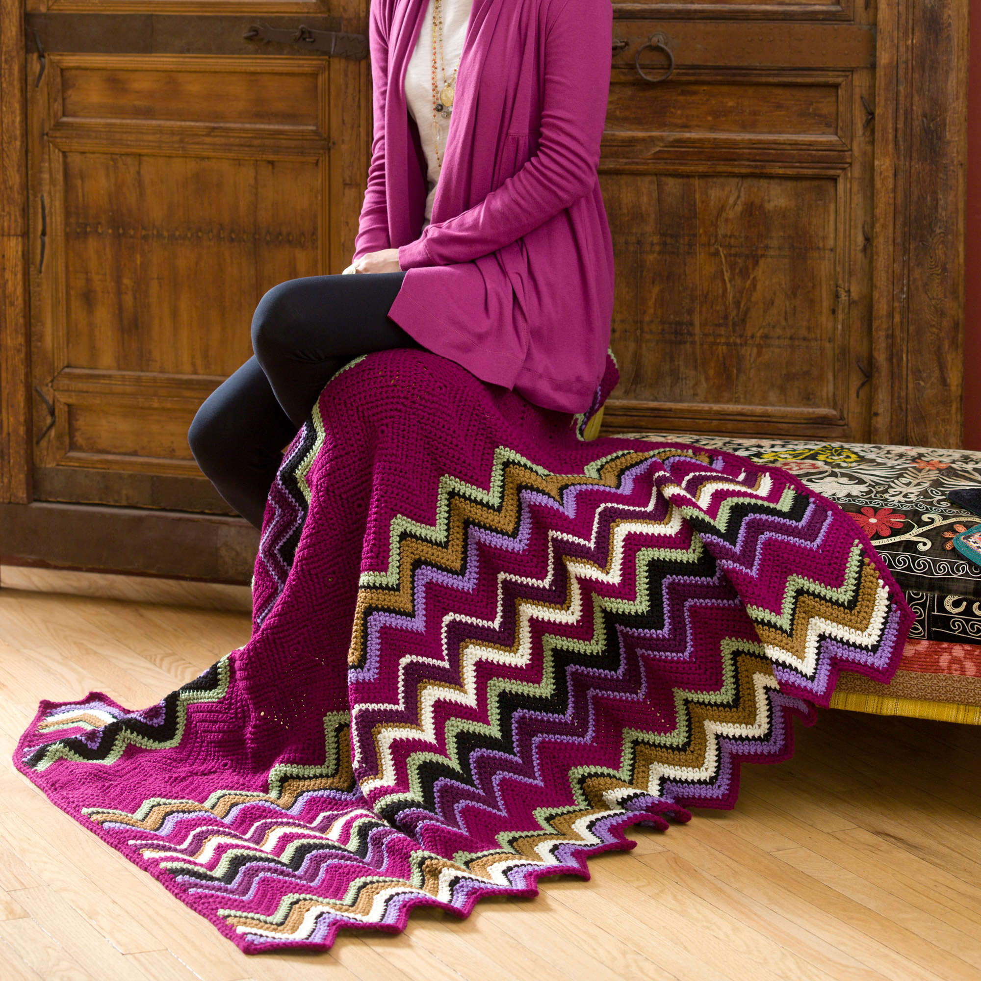 Free Red Heart Berry Zig-Zag Throw Crochet Pattern | Yarnspirations