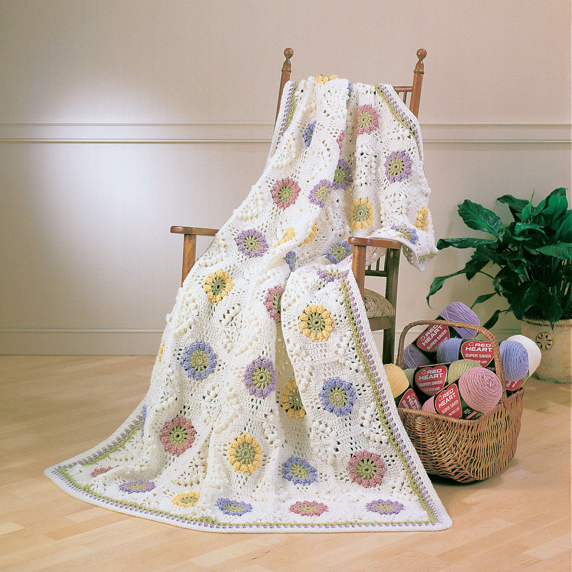 Free Intermediate Red Heart Floral Bouquet Afghan Crochet Pattern ...