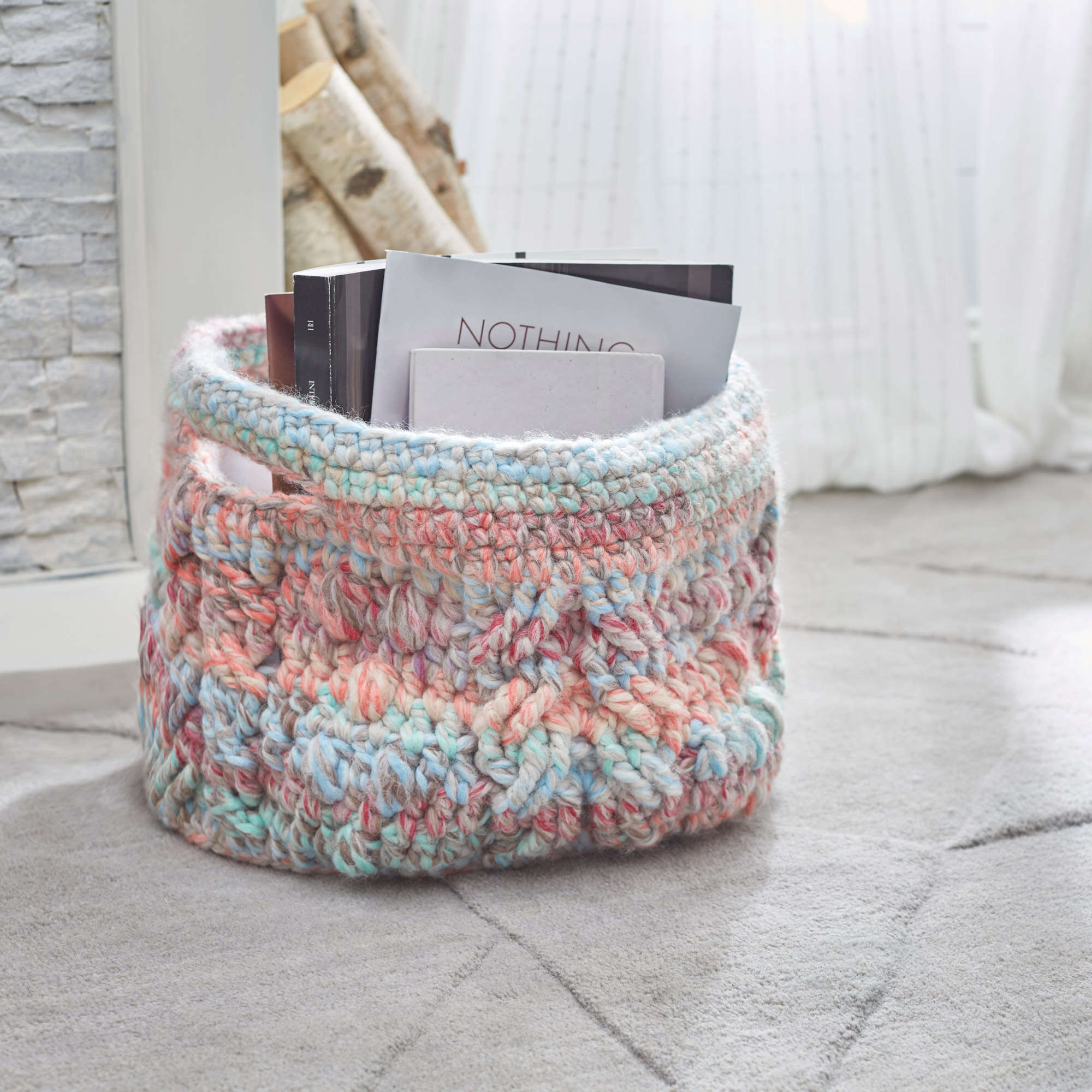 Free Red Heart Cabled Basket Crochet Pattern | Yarnspirations
