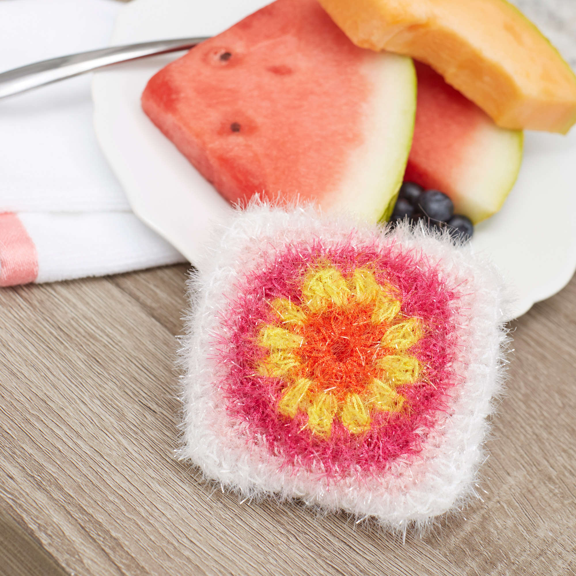 Free Easy Red Heart Flower Granny Square Scrubby Crochet Pattern ...
