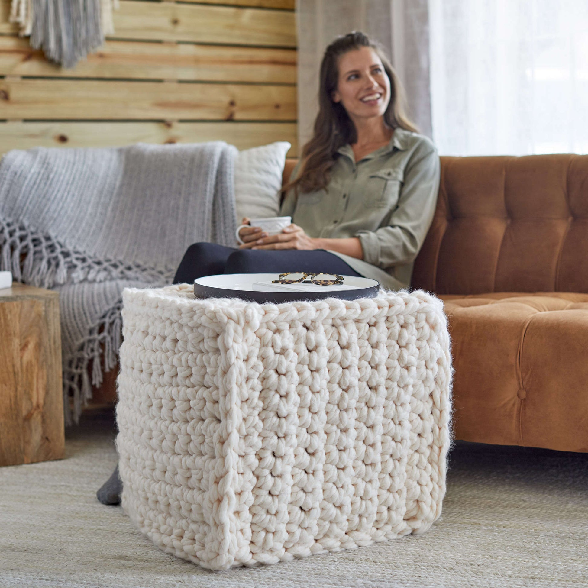 Free Easy Red Heart Smart Square Pouf Crochet Pattern | Yarnspirations