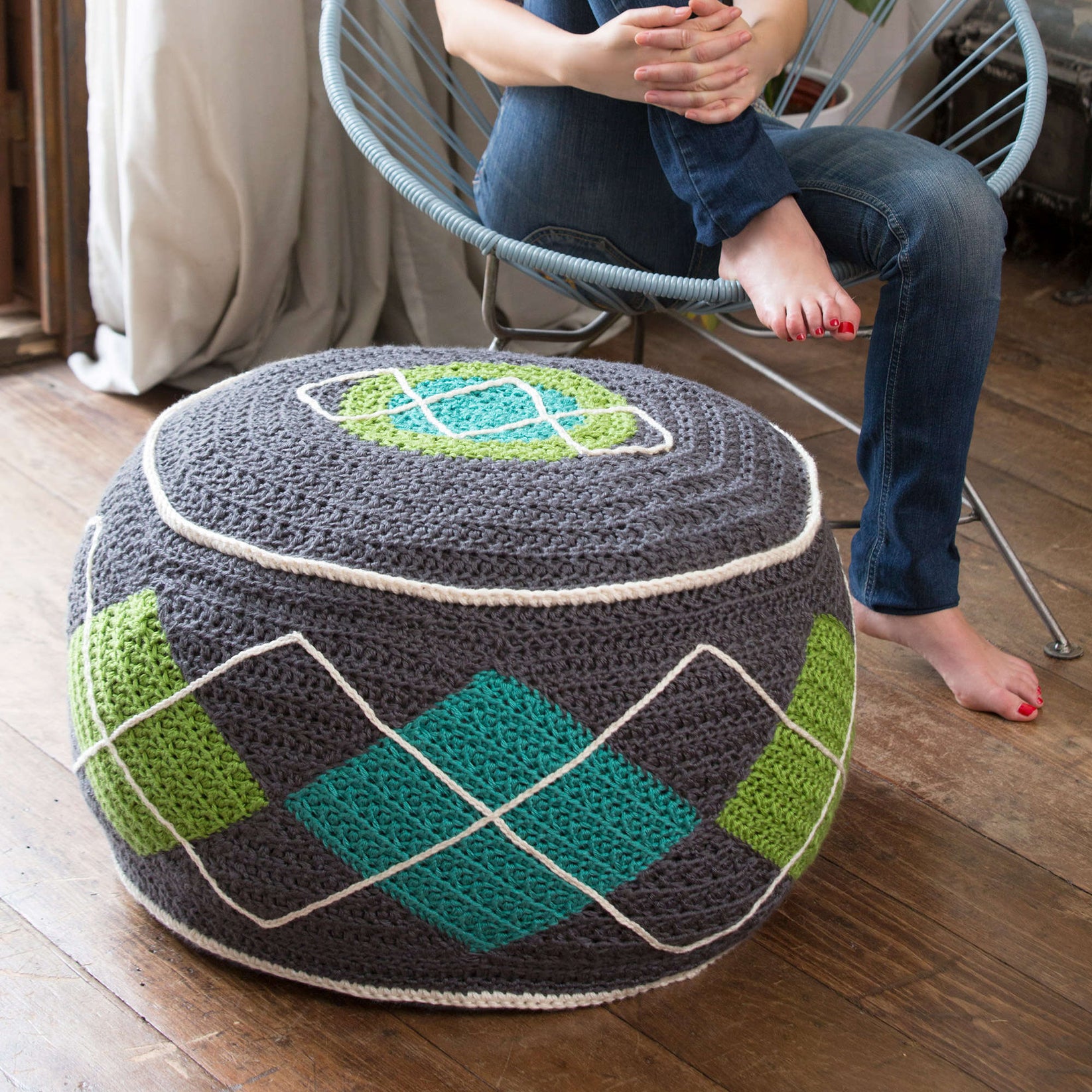 Free Intermediate Red Heart Argyle Bean Bag Ottoman Crochet Pattern ...