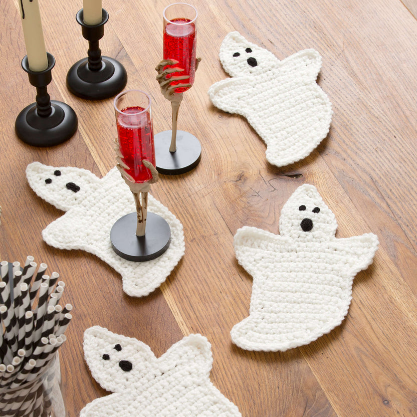 Free Easy Red Heart Ghost Coasters Crochet Pattern | Yarnspirations