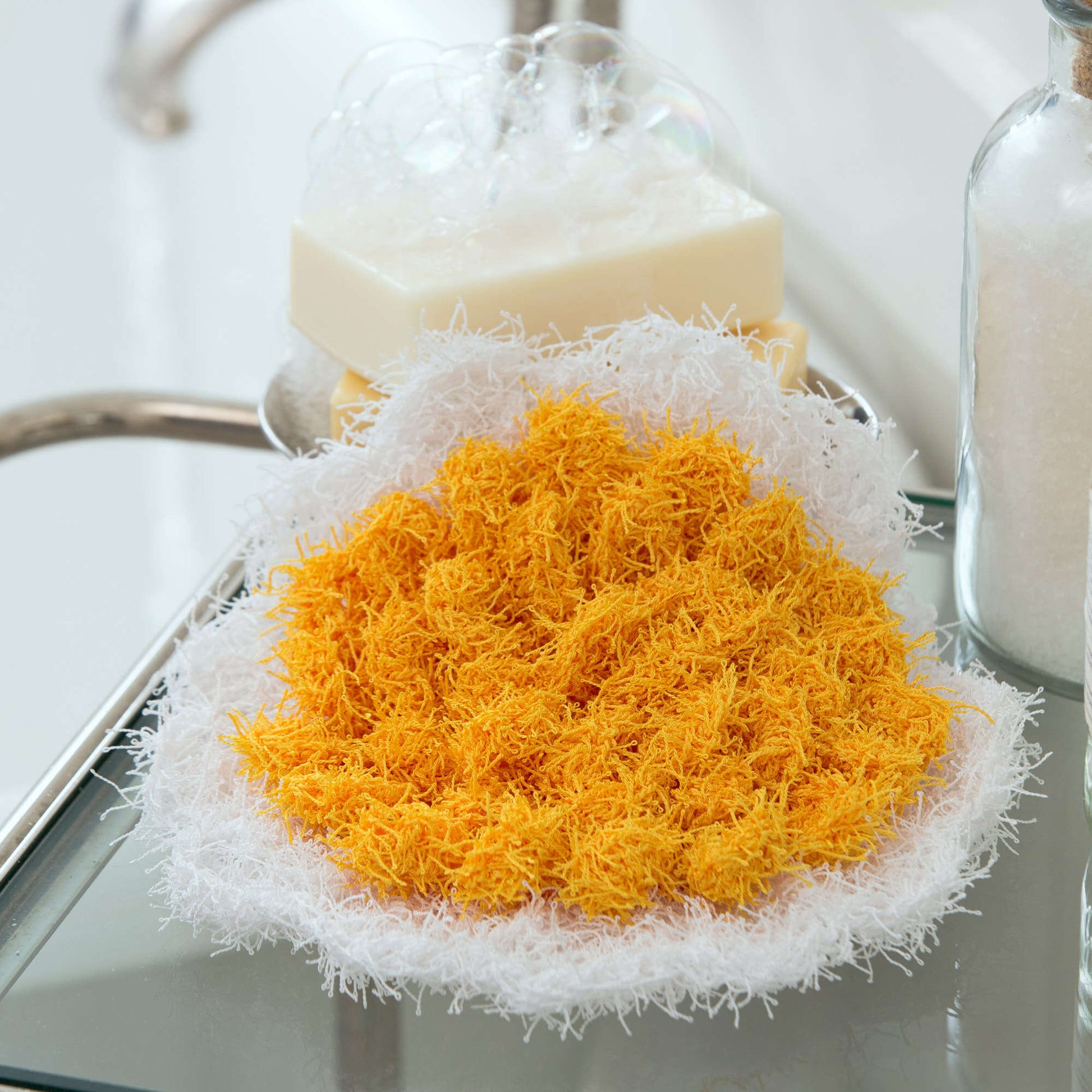 Free Easy Red Heart Flower Bath Scrub Crochet Pattern | Yarnspirations