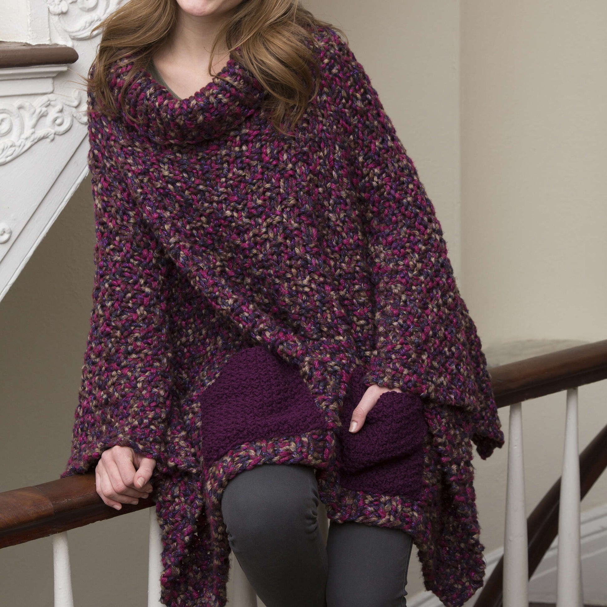 Free Easy Red Heart Pocket Poncho Knitting Pattern | Yarnspirations