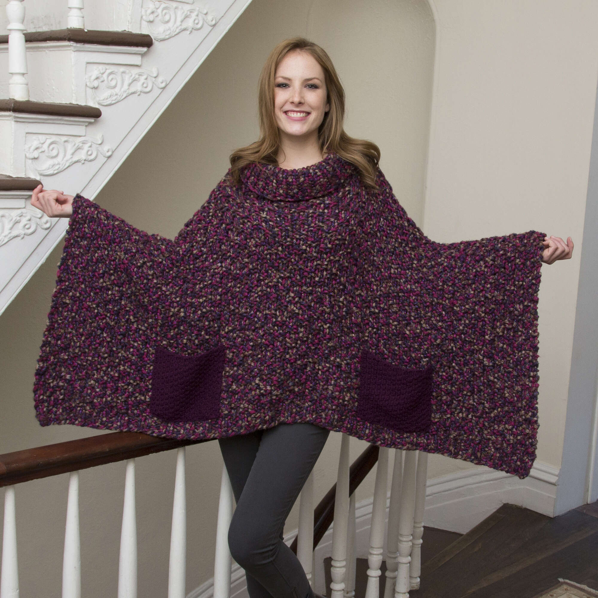 Free Easy Red Heart Pocket Poncho Knitting Pattern | Yarnspirations