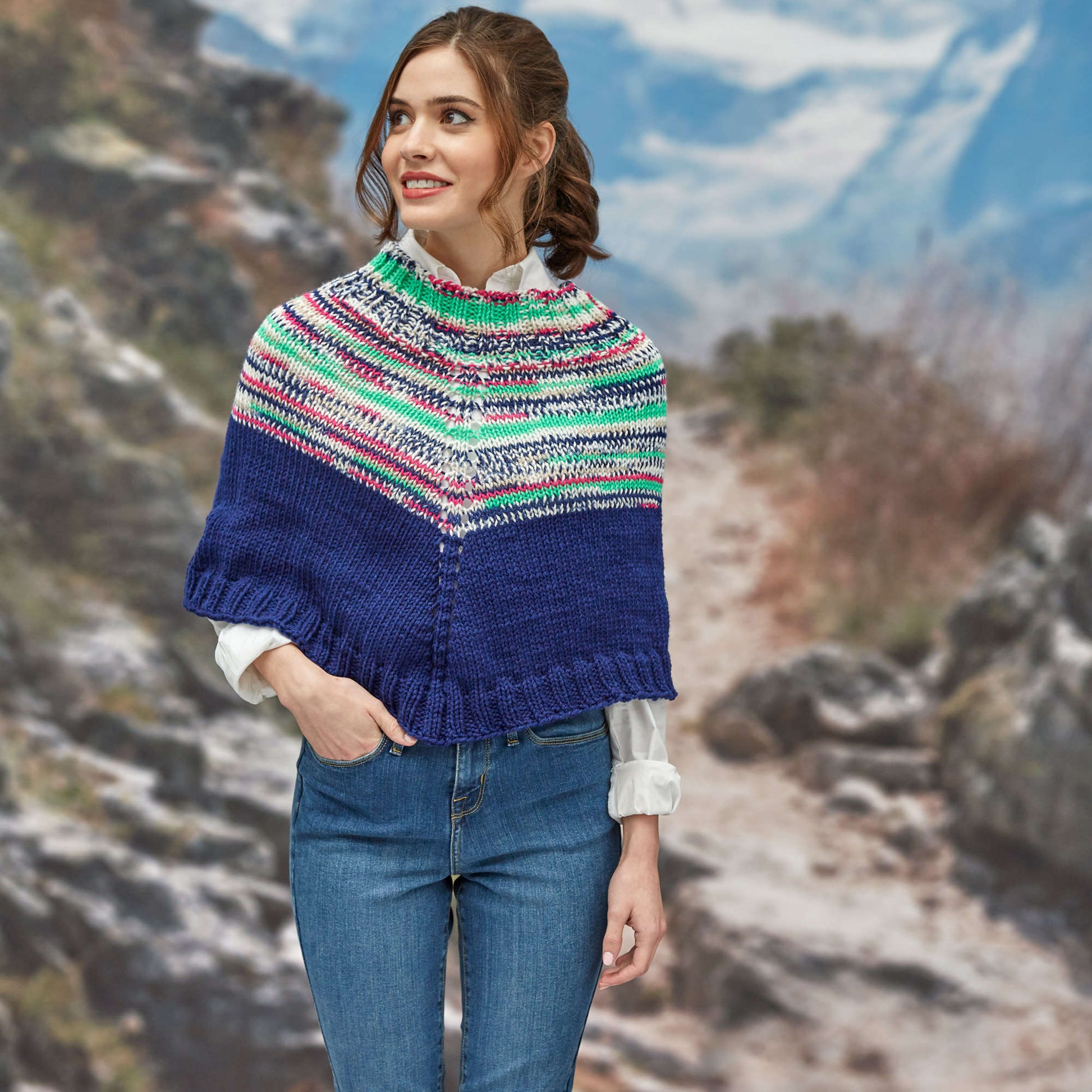 Free Easy Red Heart Faux Fair Isle Poncho Knitting Pattern | Yarnspirations