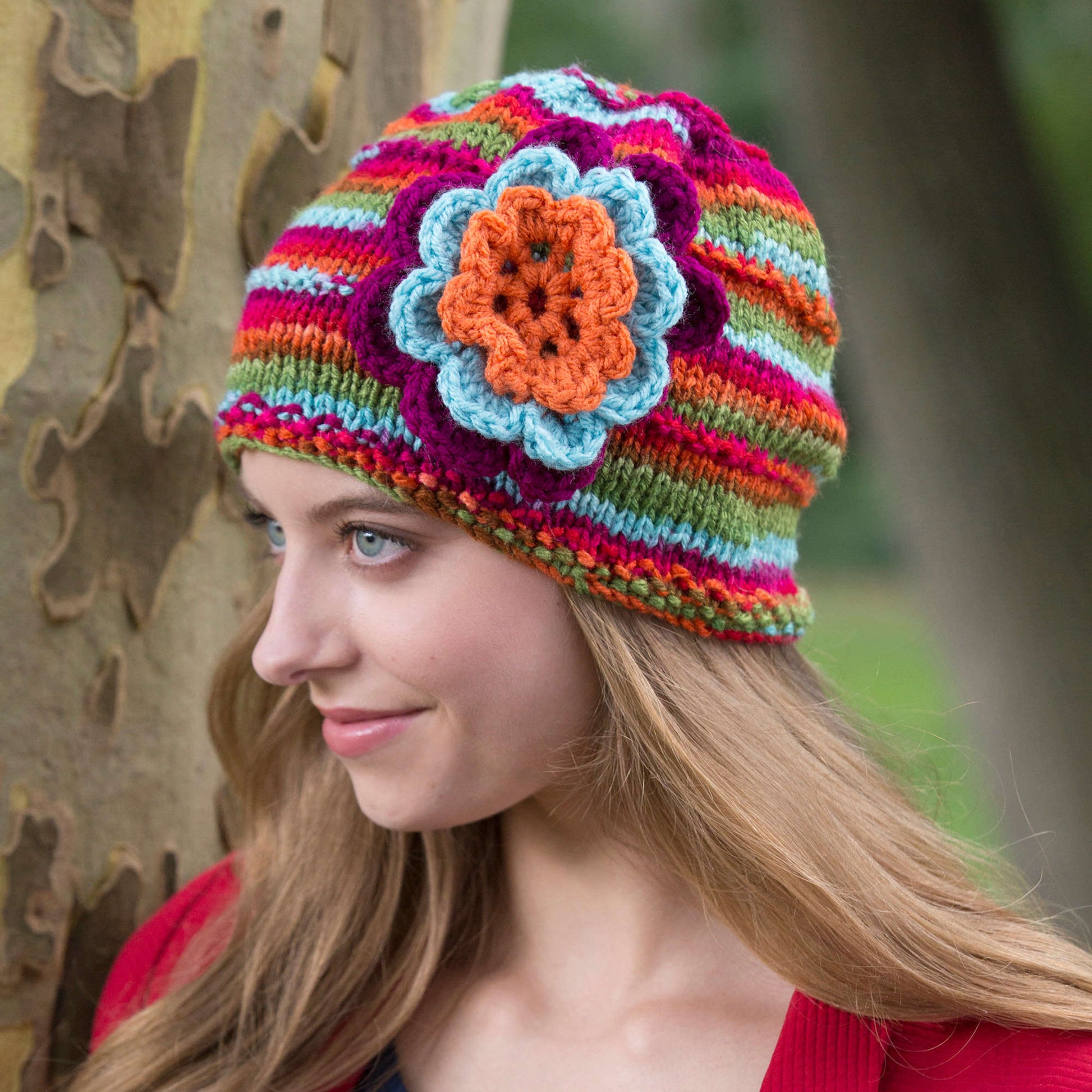 Free Easy Red Heart Beanie In Bloom Knitting Pattern | Yarnspirations