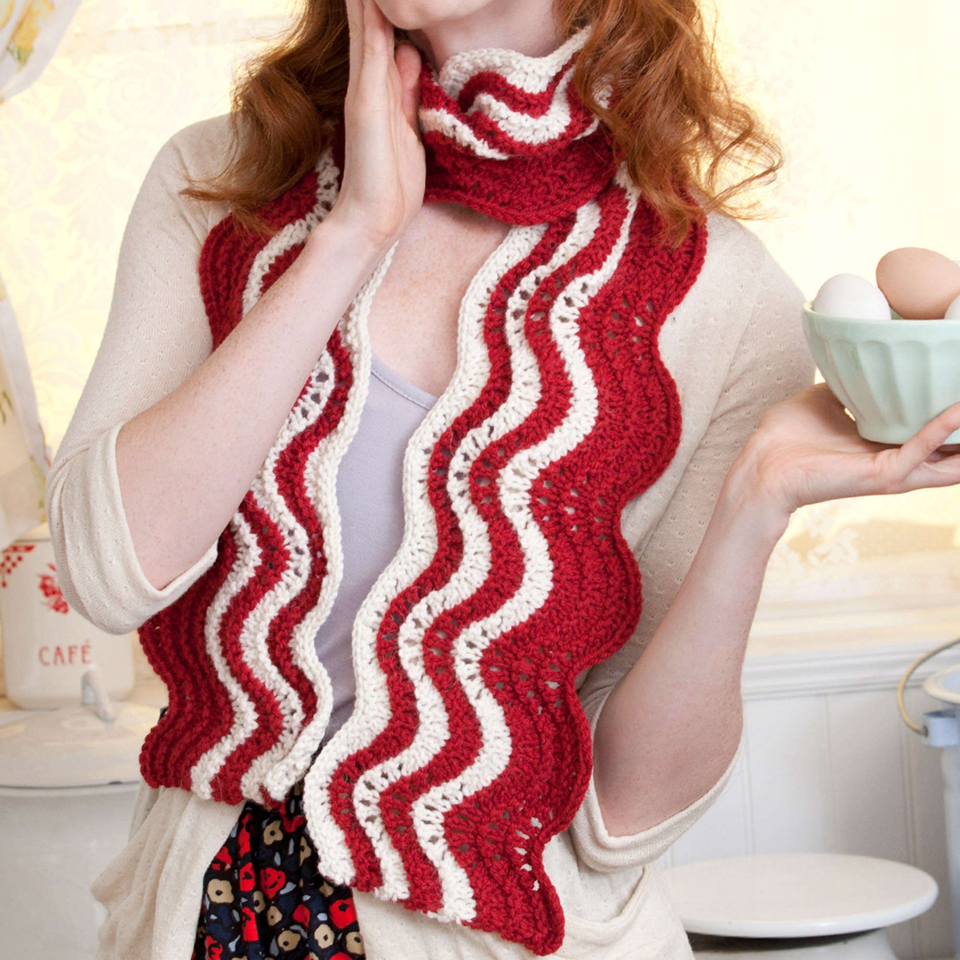 Free Red Heart Makin' Bacon Scarf Knitting Pattern | Yarnspirations