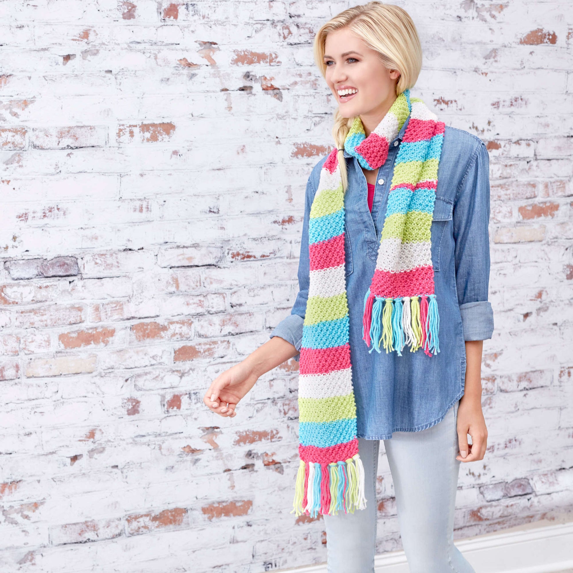 Free Beginner Red Heart Bright Stripes Textured Scarf Knitting Pattern ...