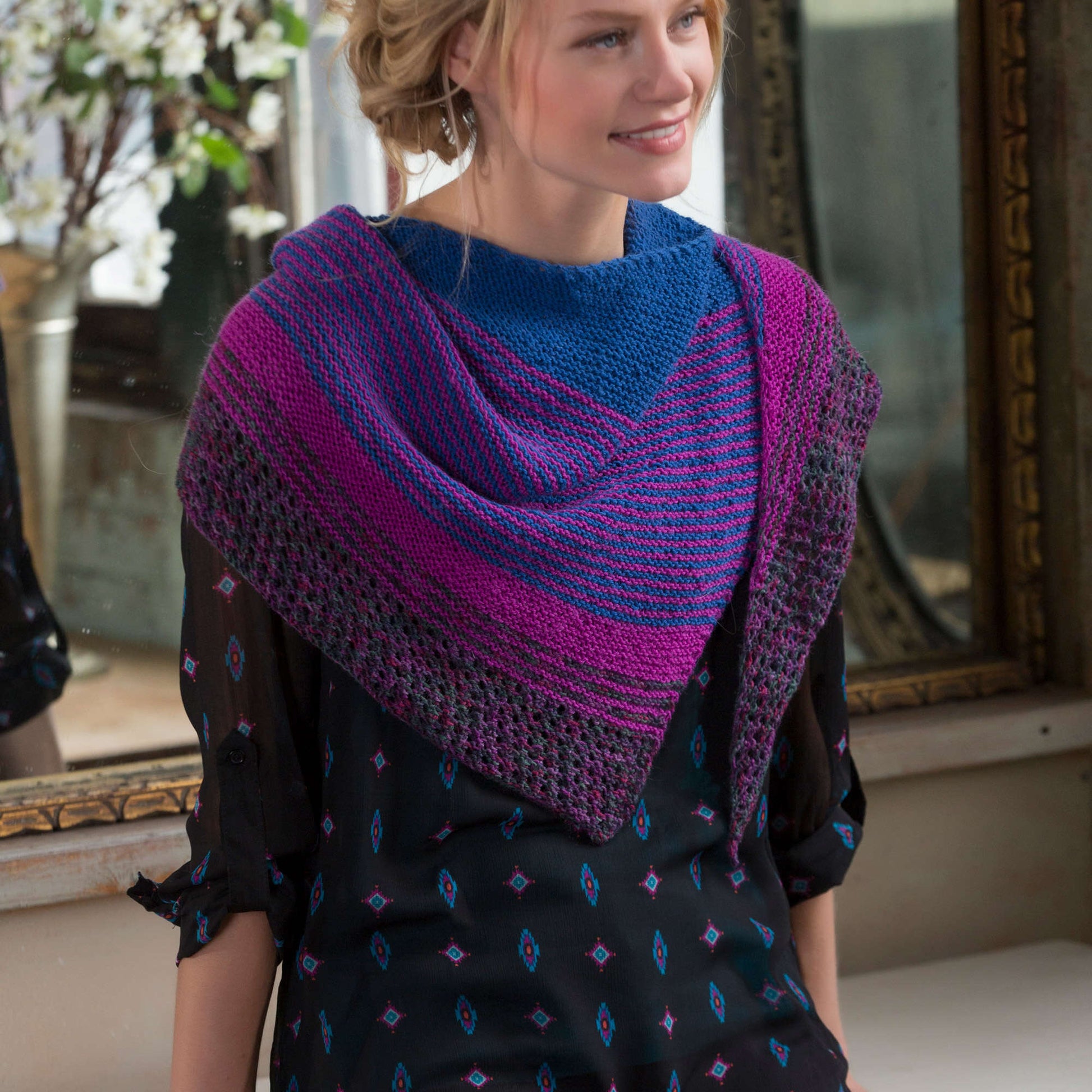 Free Easy Red Heart Modern Stripe Shawl Knitting Pattern | Yarnspirations