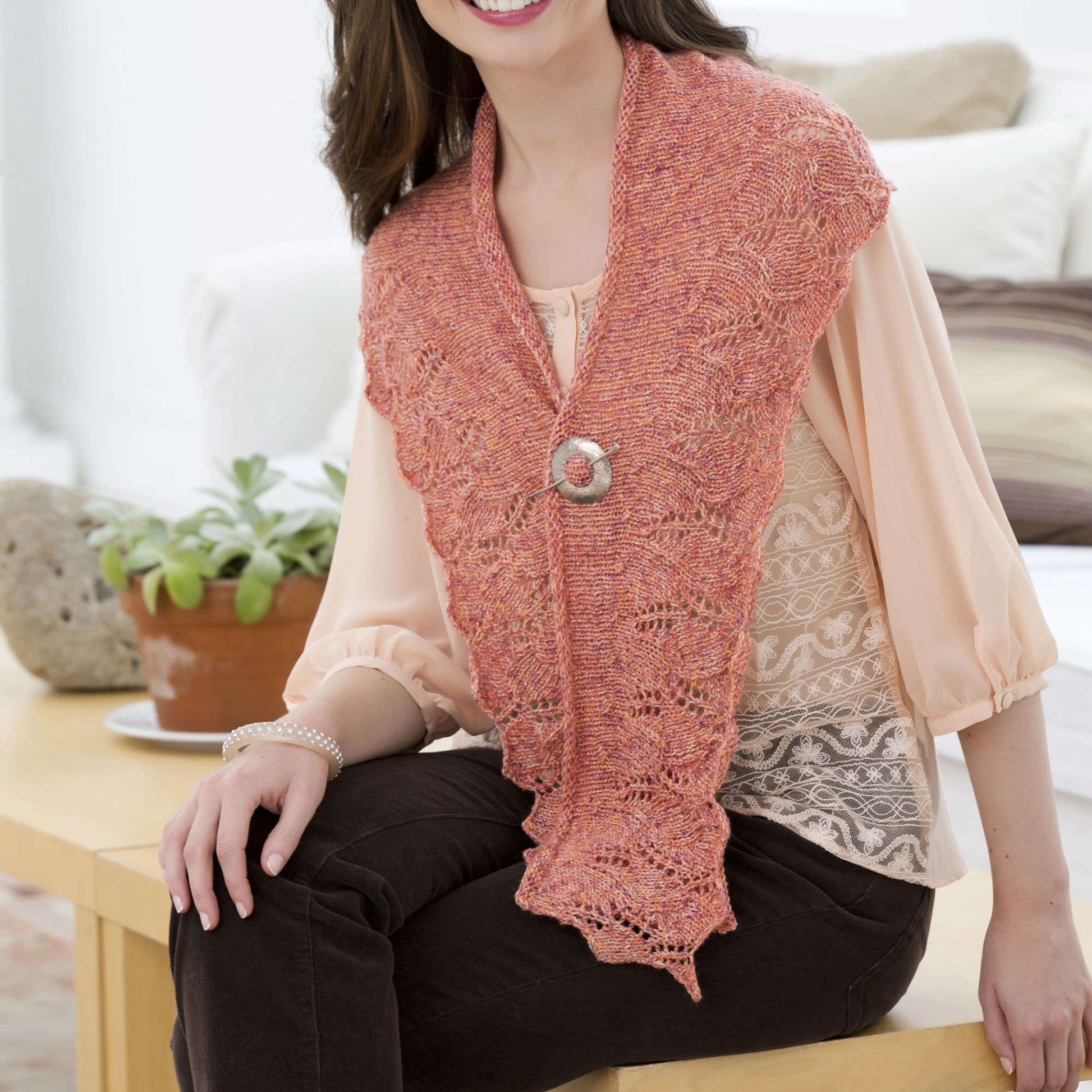 Free Easy Red Heart Lily Crescent Shawlette Knitting Pattern | Yarnspirations