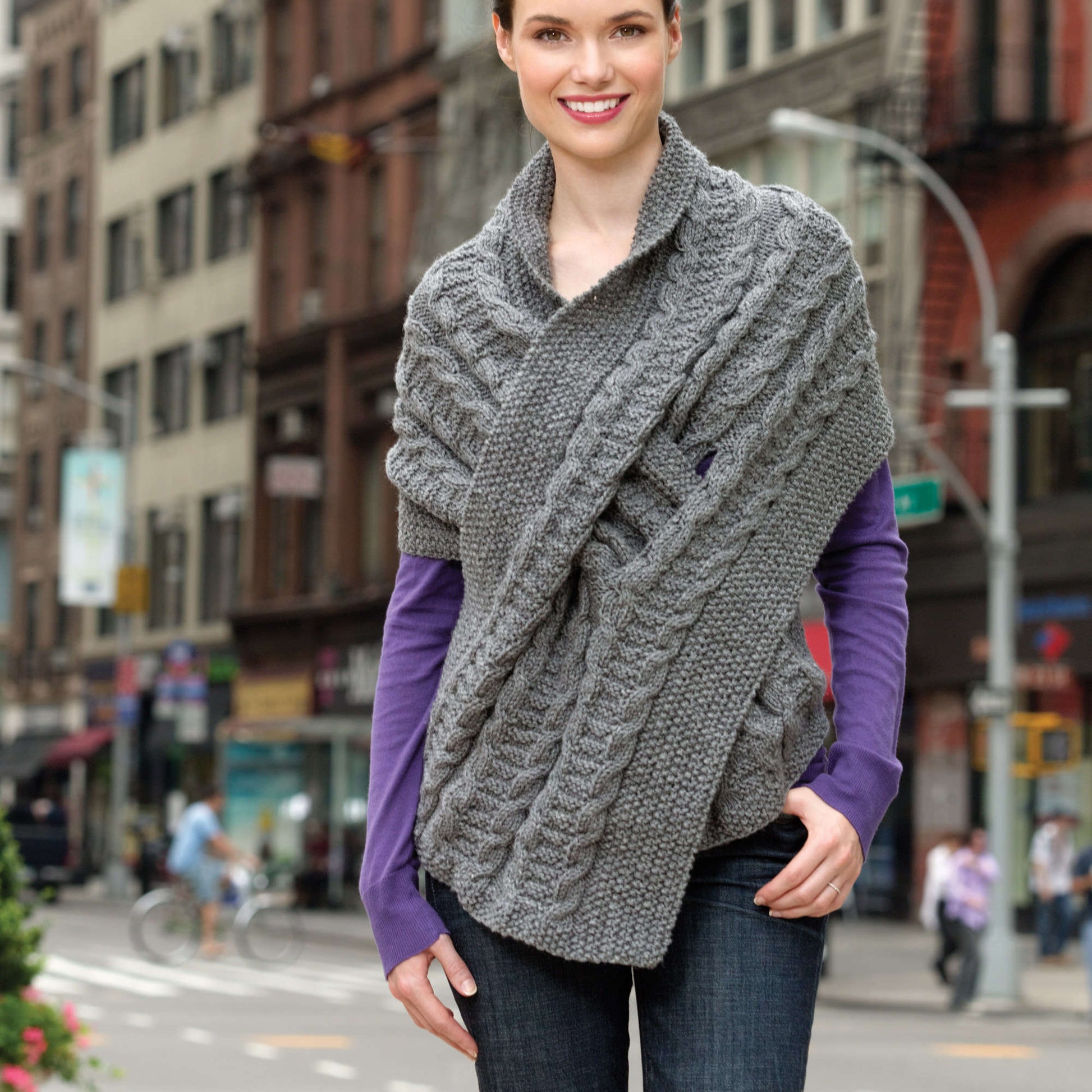 Free Easy Red Heart Pull-Through Wrap Knitting Pattern | Yarnspirations