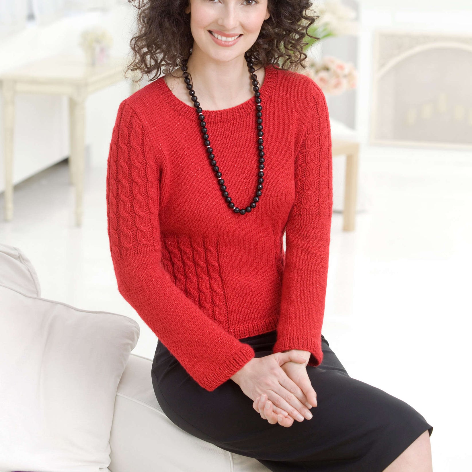 Red Heart Chic Cable Sweater | Yarnspirations