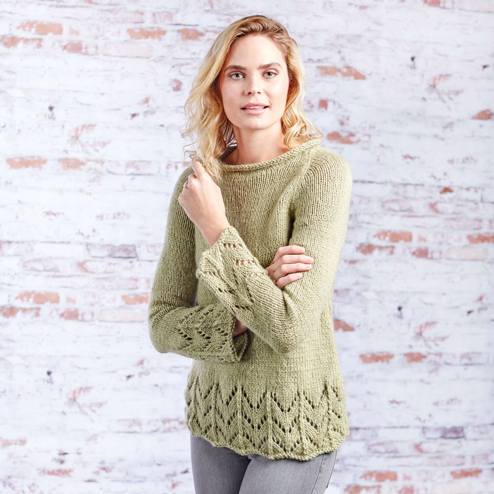 Free Red Heart Fluted Lace Pullover Knitting Pattern | Yarnspirations