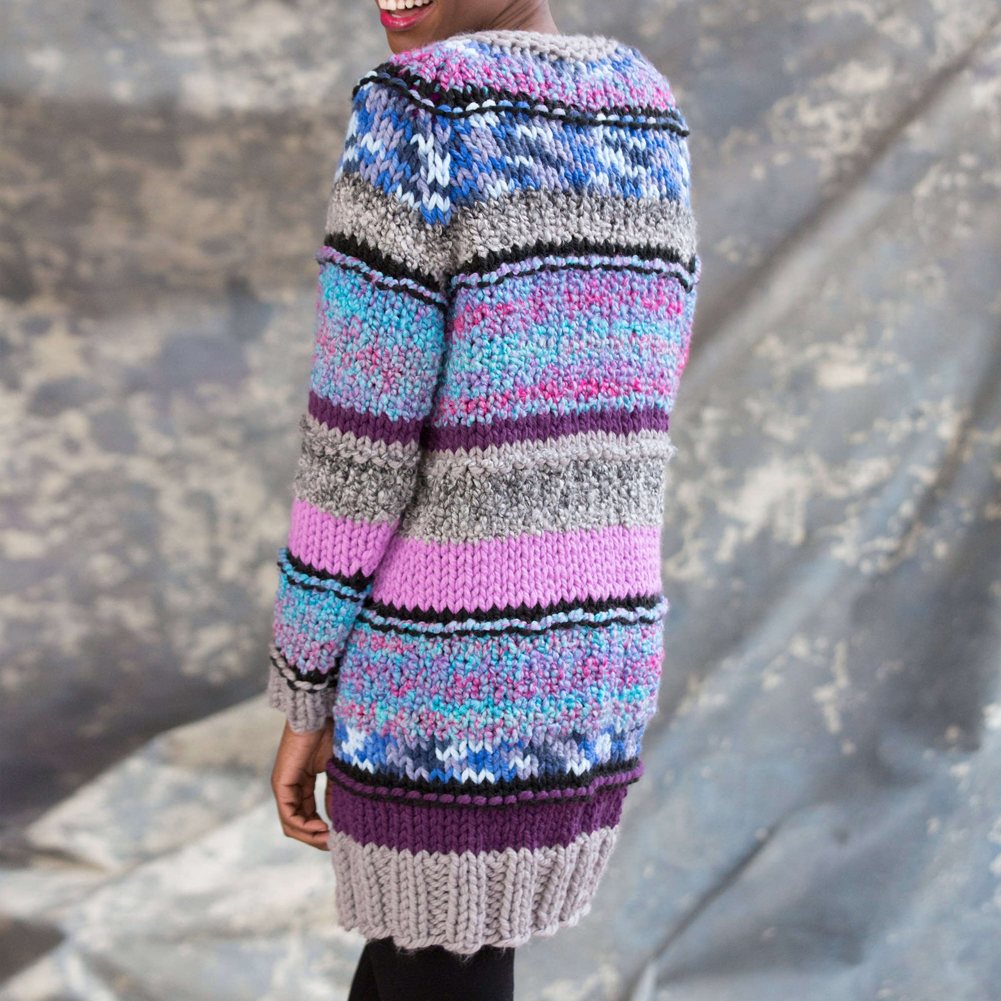 Free Red Heart Long Striped Knit Cardigan Pattern | Yarnspirations