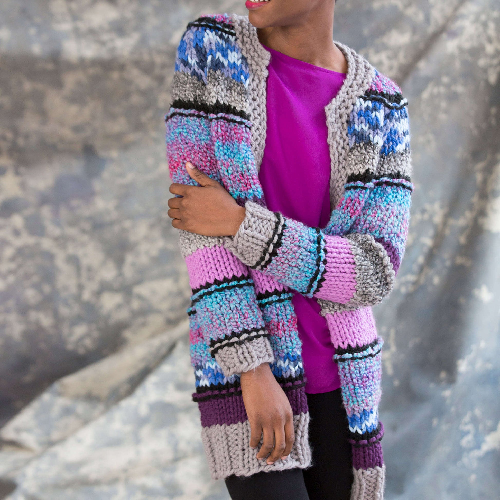 Free Red Heart Long Striped Knit Cardigan Pattern | Yarnspirations