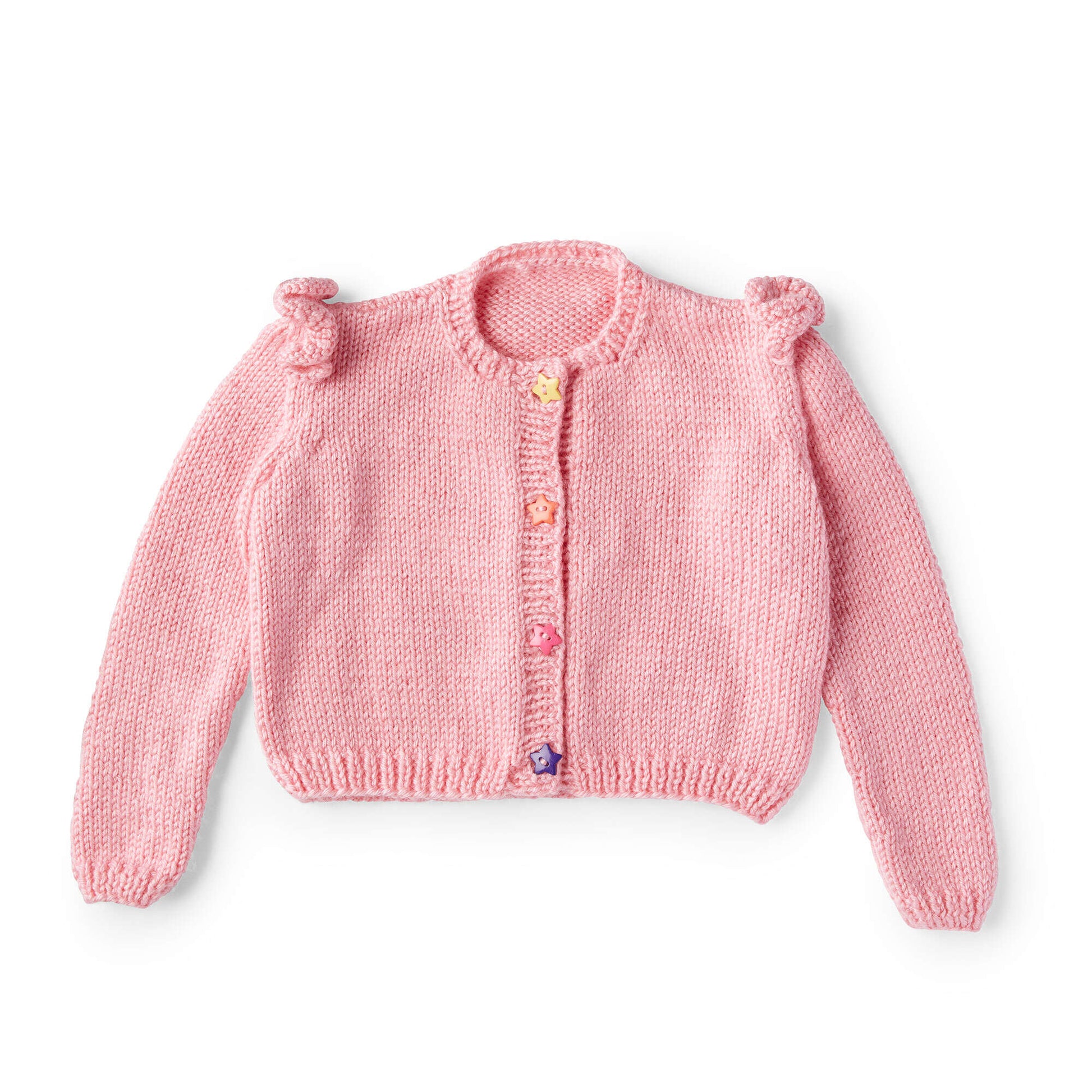 Free Red Heart Ruffled Shoulder Knit Cardigan Pattern | Yarnspirations