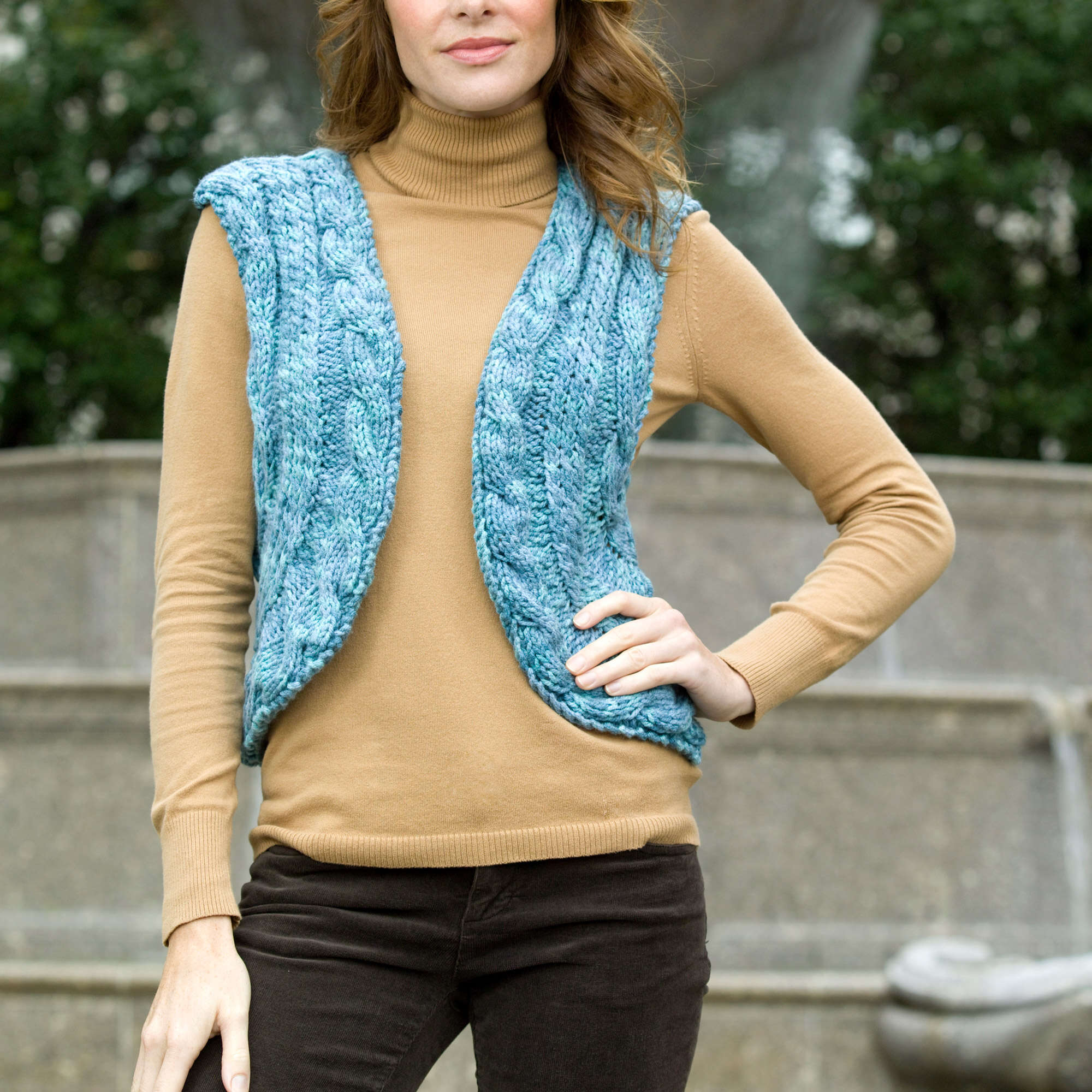 Free Experienced Red Heart Cabled Vest Knitting Pattern | Yarnspirations
