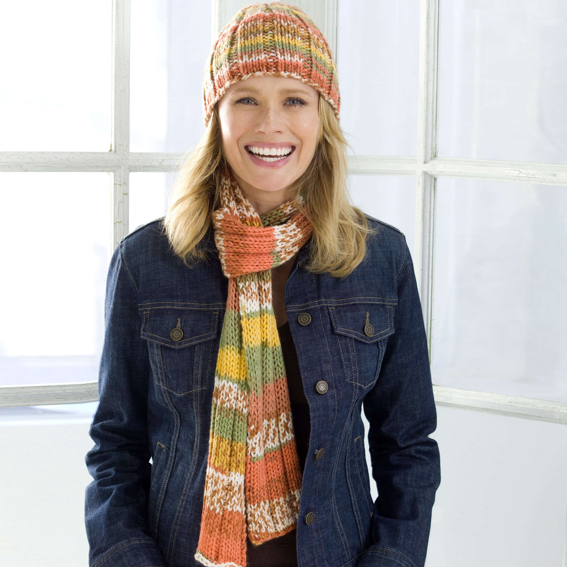 Free Easy Red Heart Ribs on Auto Stripe Hat & Scarf Knitting Pattern | Yarnspirations