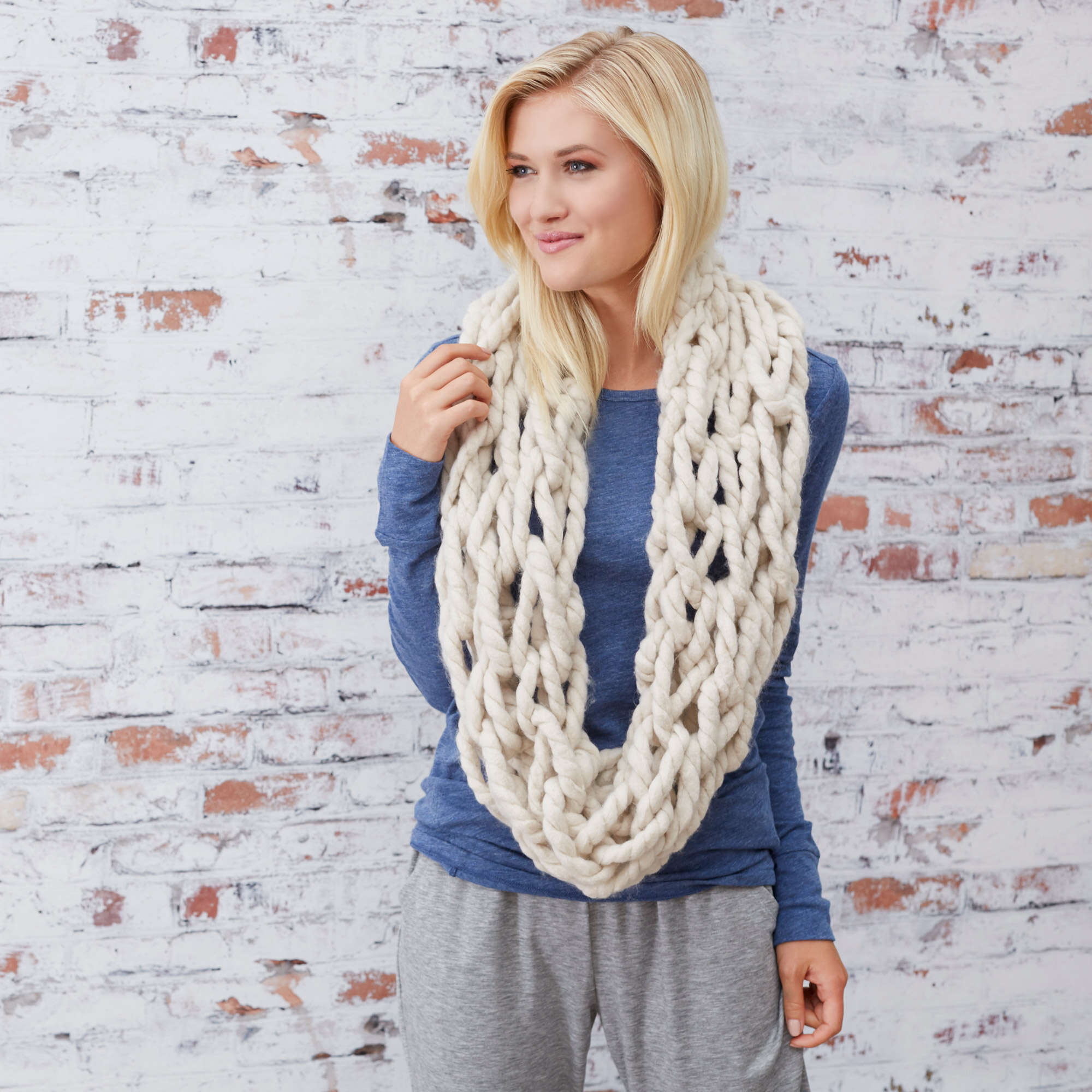 Free Easy Red Heart Cozy Arm-Knit Cowl Craft Pattern | Yarnspirations