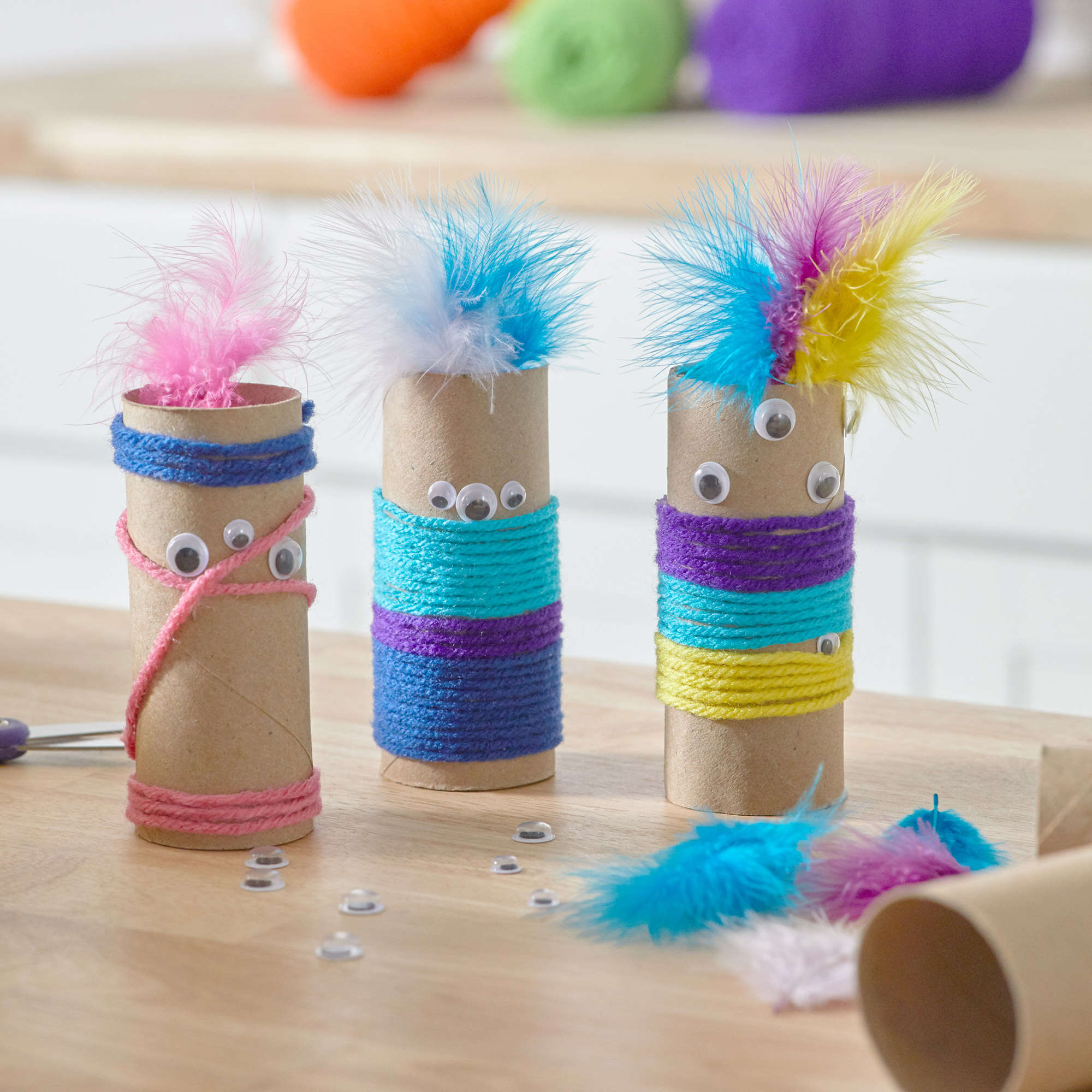 Free Beginner Red Heart Paper Tube Monsters Craft Pattern | Yarnspirations