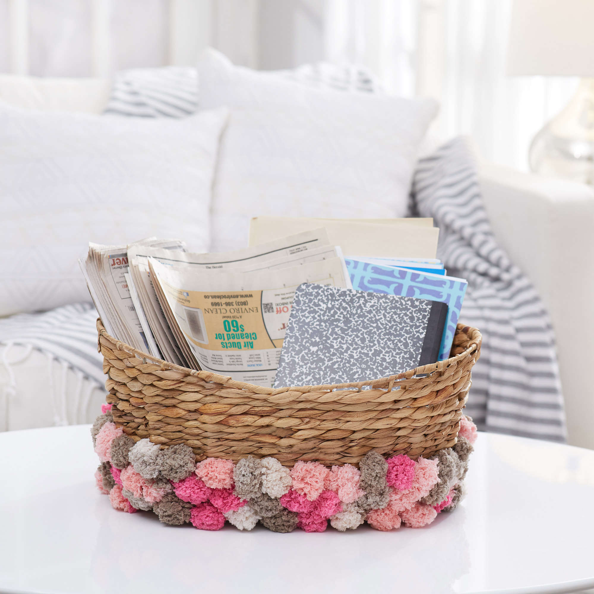 Free Beginner Red Heart Pompom Storage Basket Craft Pattern ...